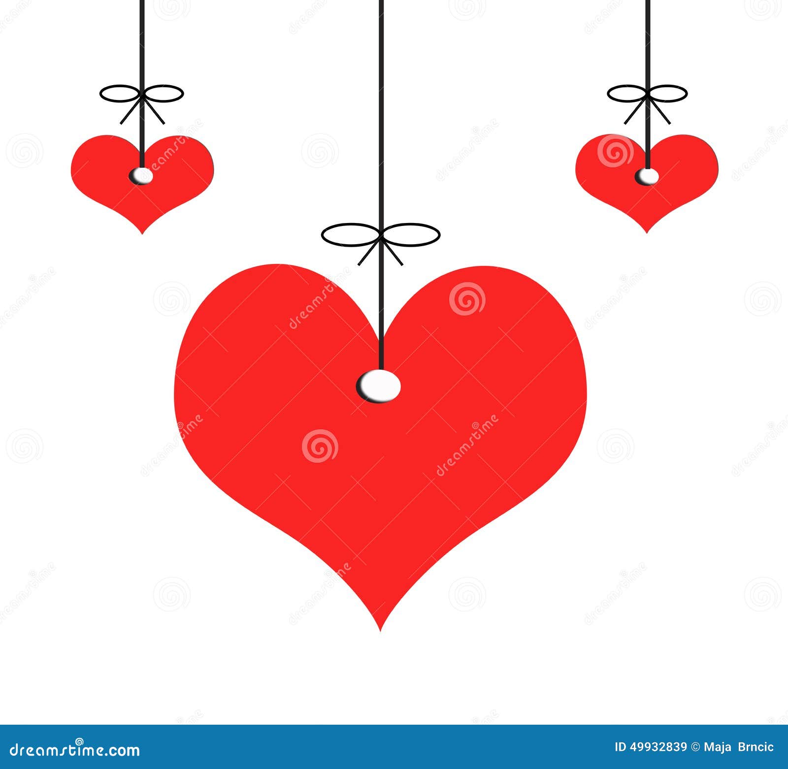 Three Hearts Flowing In Air Vector Illustration, Flat Cartoon Love ...