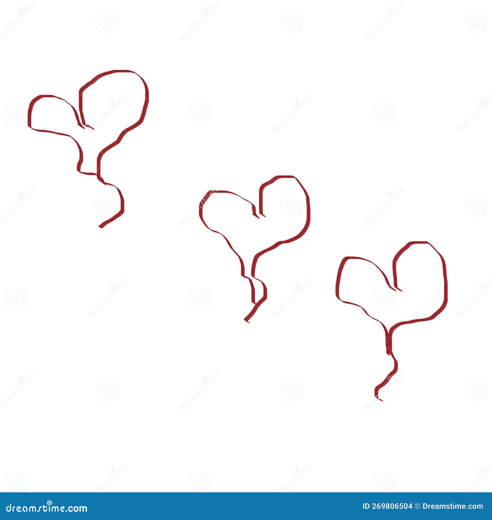 Three Hearts Diagonal Row Hand Drawn Red Stock Illustration ...