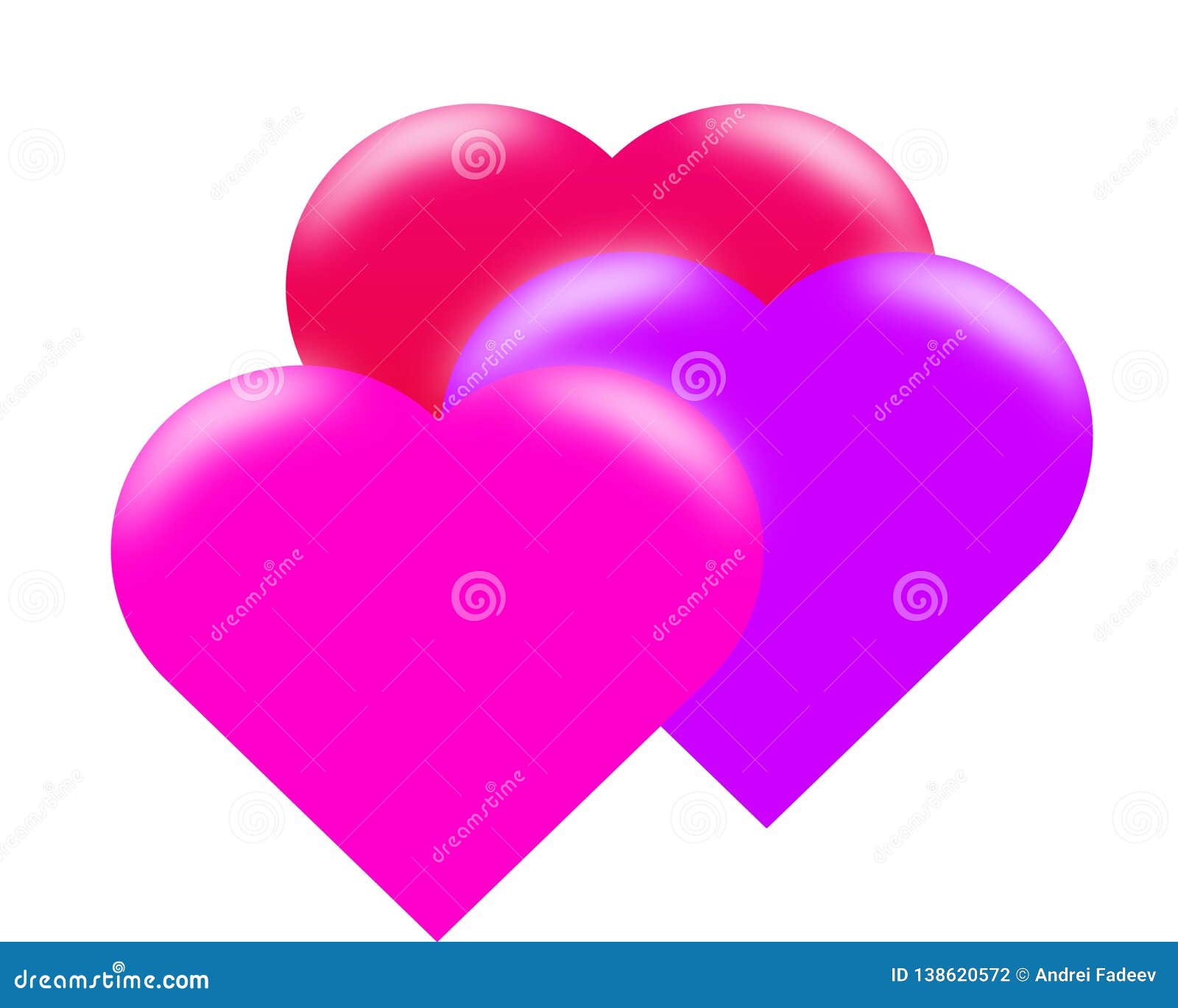 Three hearts in pink. stock vector. Illustration of card - 138620572