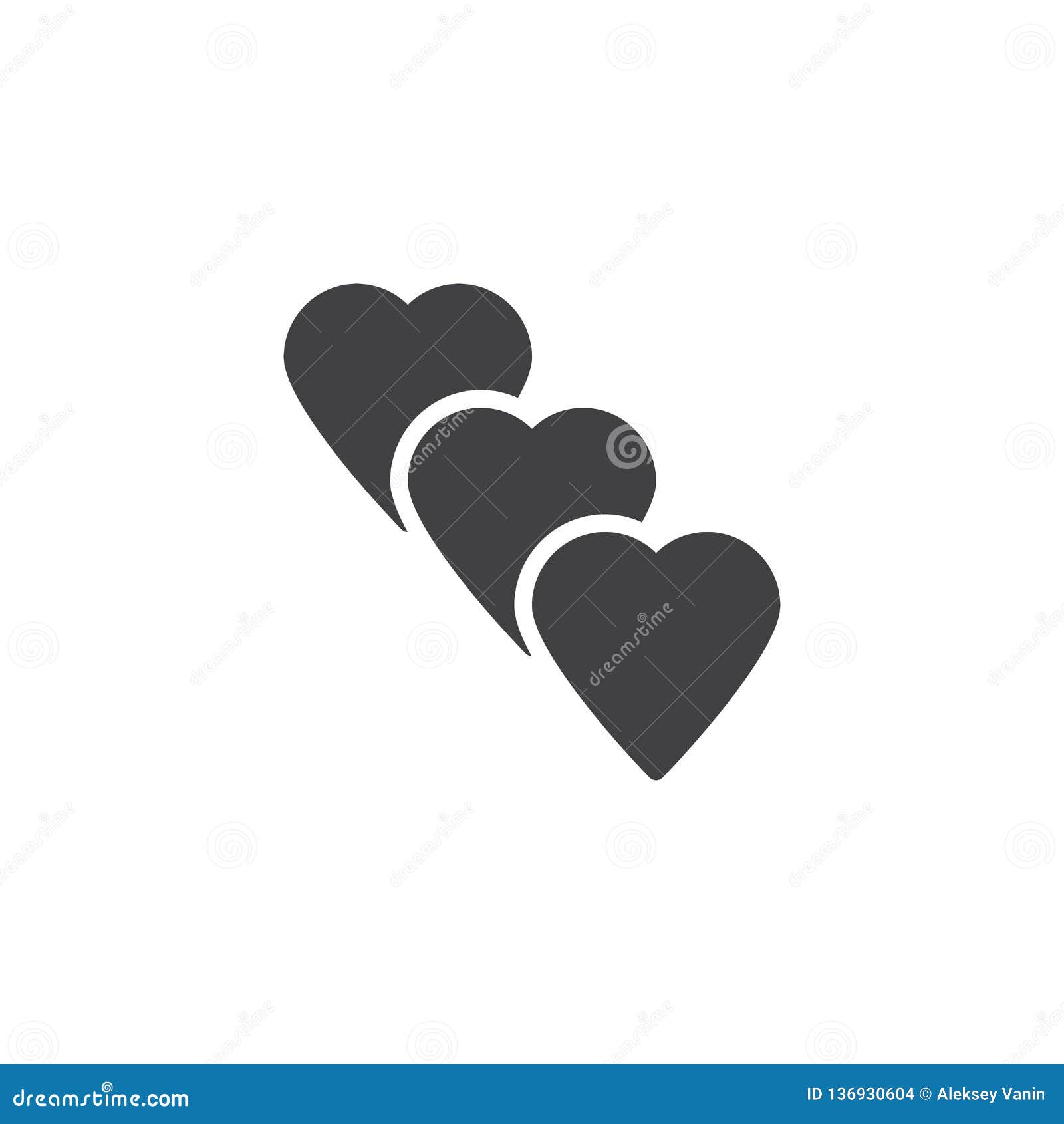 Three hearts vector icon stock vector. Illustration of shape - 136930604