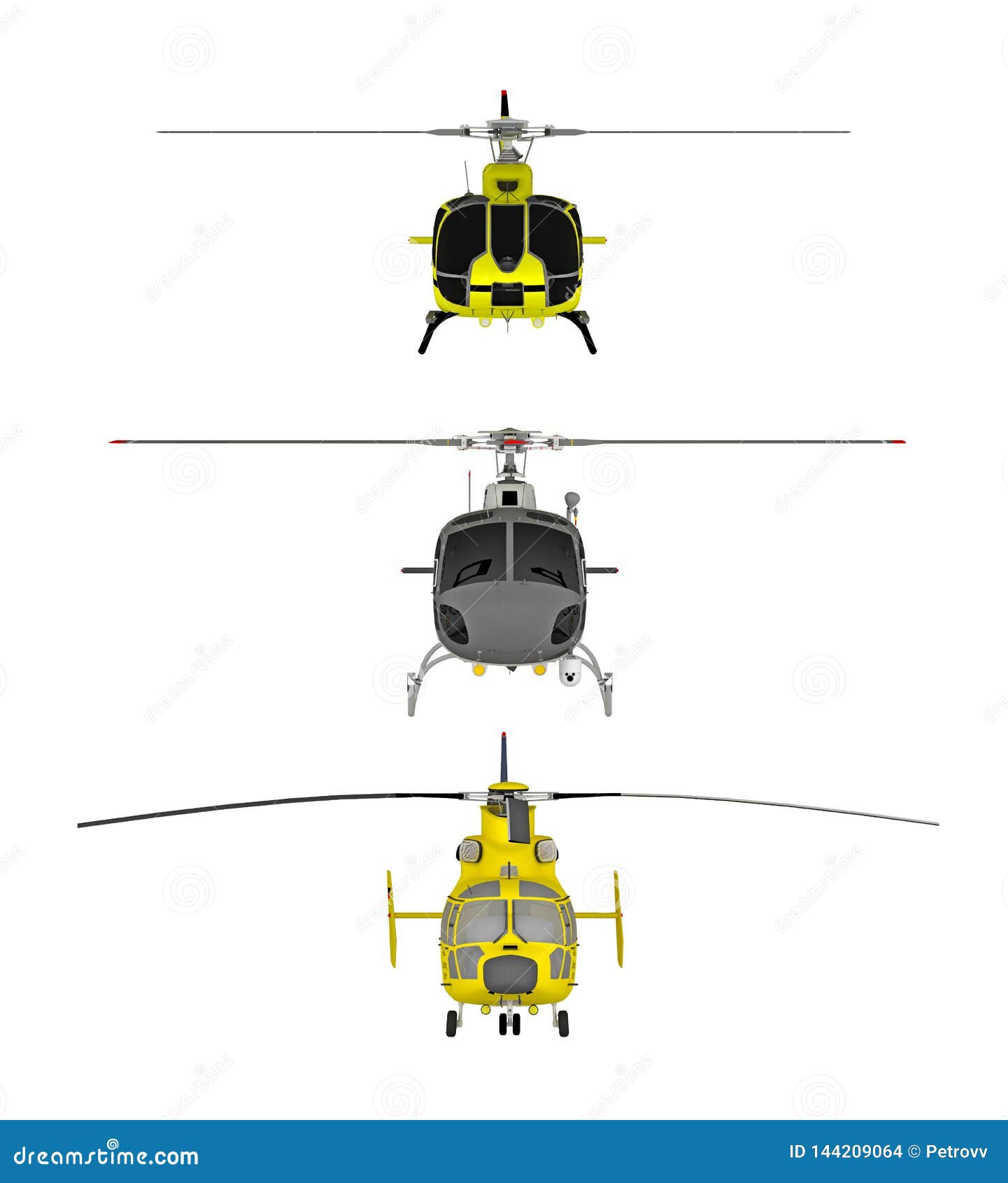 Three Helicopters Front View Isolated on White Stock Illustration ...