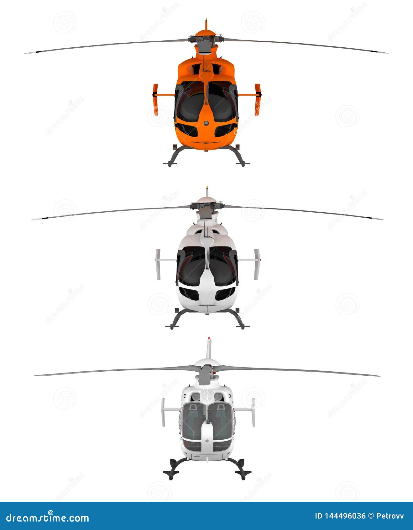 Three Helicopters Front View Isolated on White Stock Illustration ...