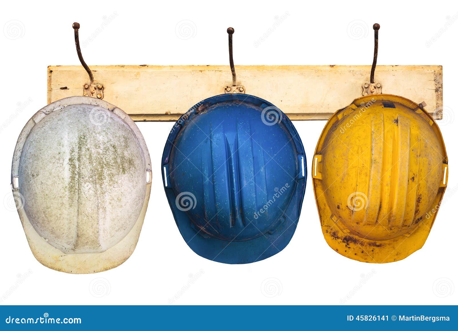 Three Helmets Hanging on a Hat-rack Stock Image - Image of protection ...