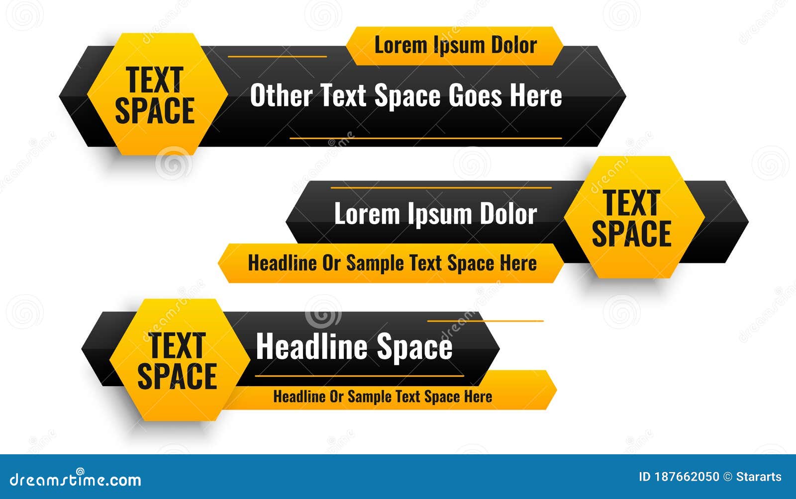 Three Hexagonal Style Lower Third Banners Design Stock Vector ...