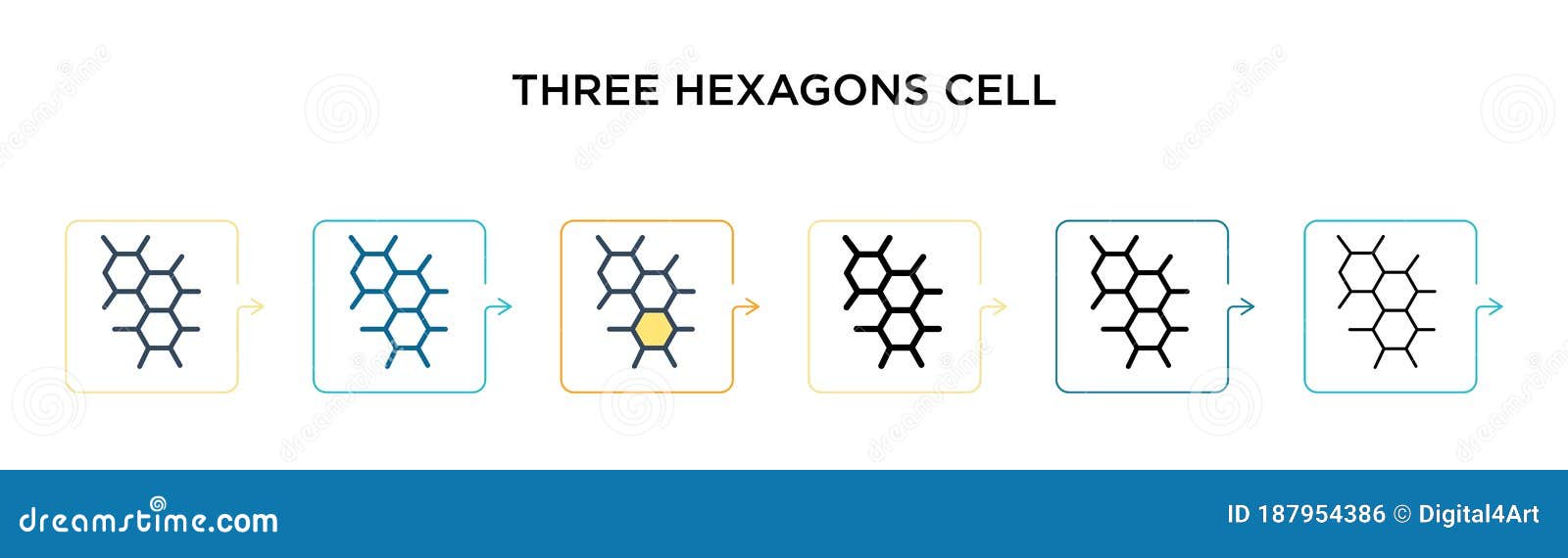 Three Hexagons Cell Vector Icon in 6 Different Modern Styles. Black ...