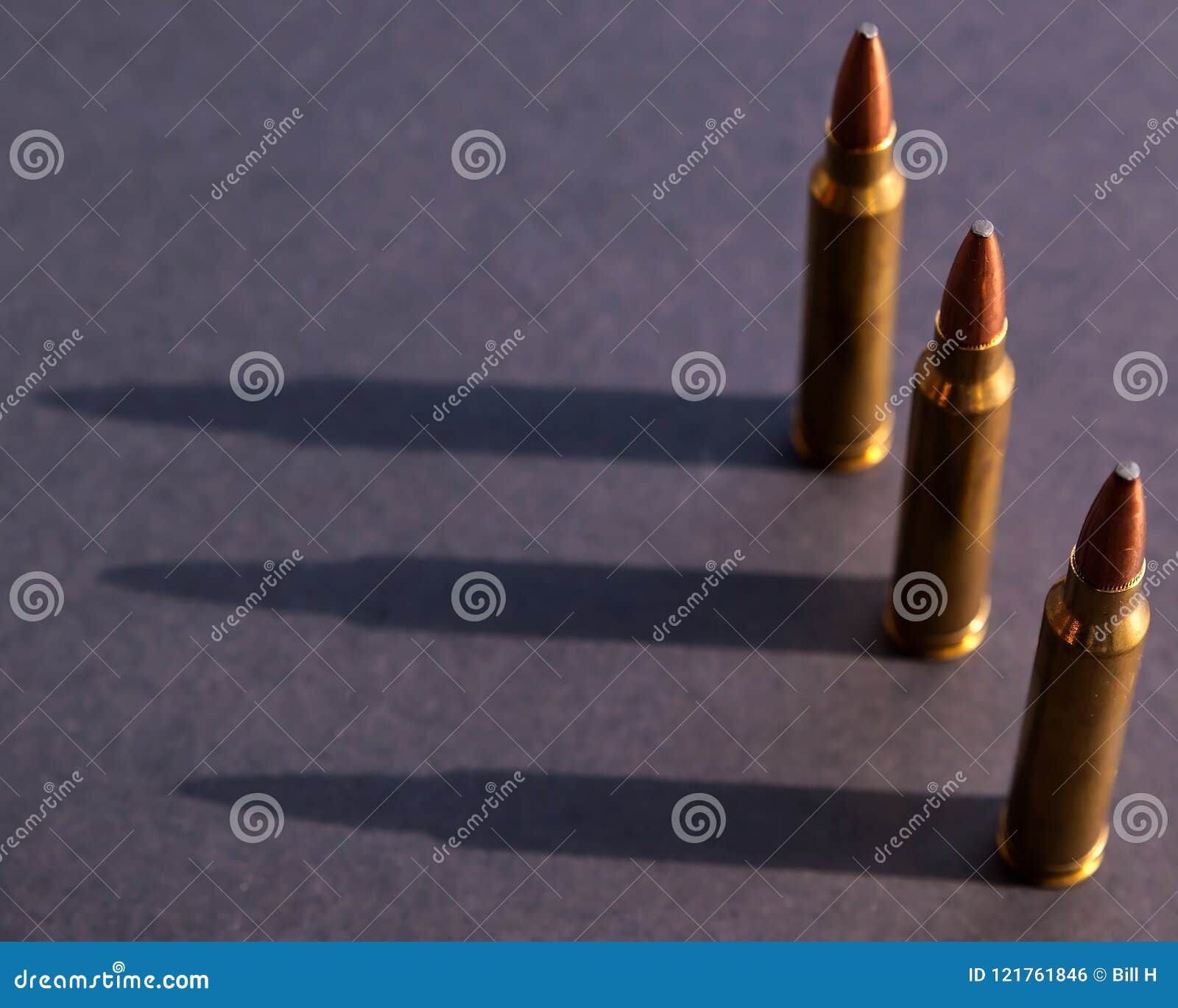 Three Hunting Bullets Casting Their Shadow on a Black Background Stock ...