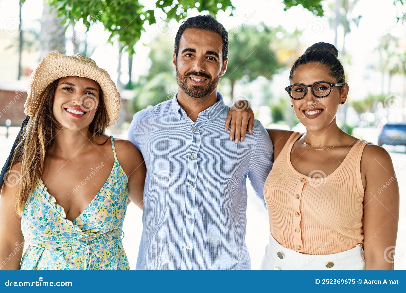 Three Hispanic Friends Smiling Happy Standing at the City Stock Image ...
