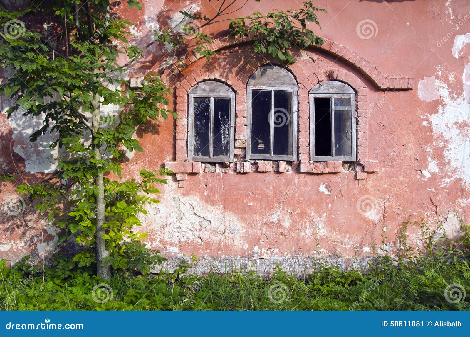 Three Historical Derelict Manor Ruins Windows and Wall Stock Image ...