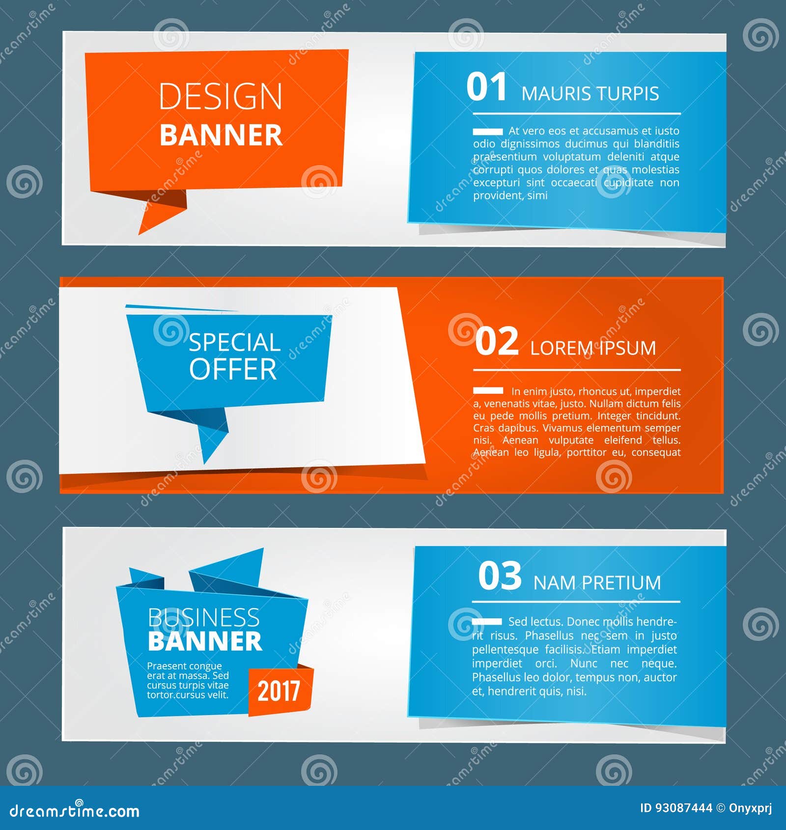 Three Horizontal Banners with Abstract Modern Background and Place for ...