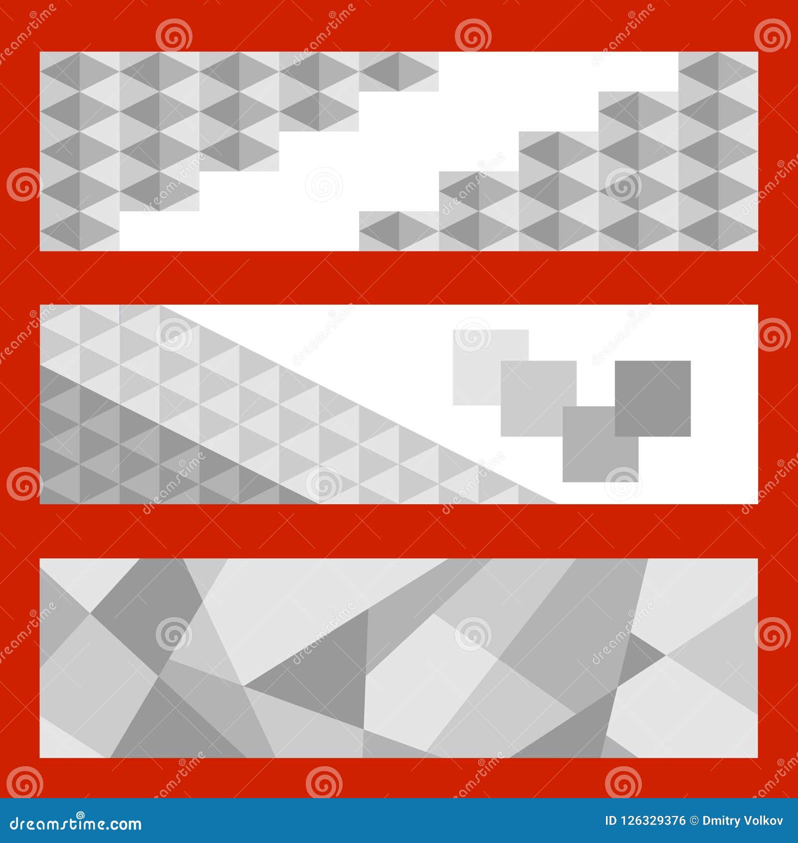 Three Horizontal Banners with Gray Triangles. Abstract Banners of Gray ...