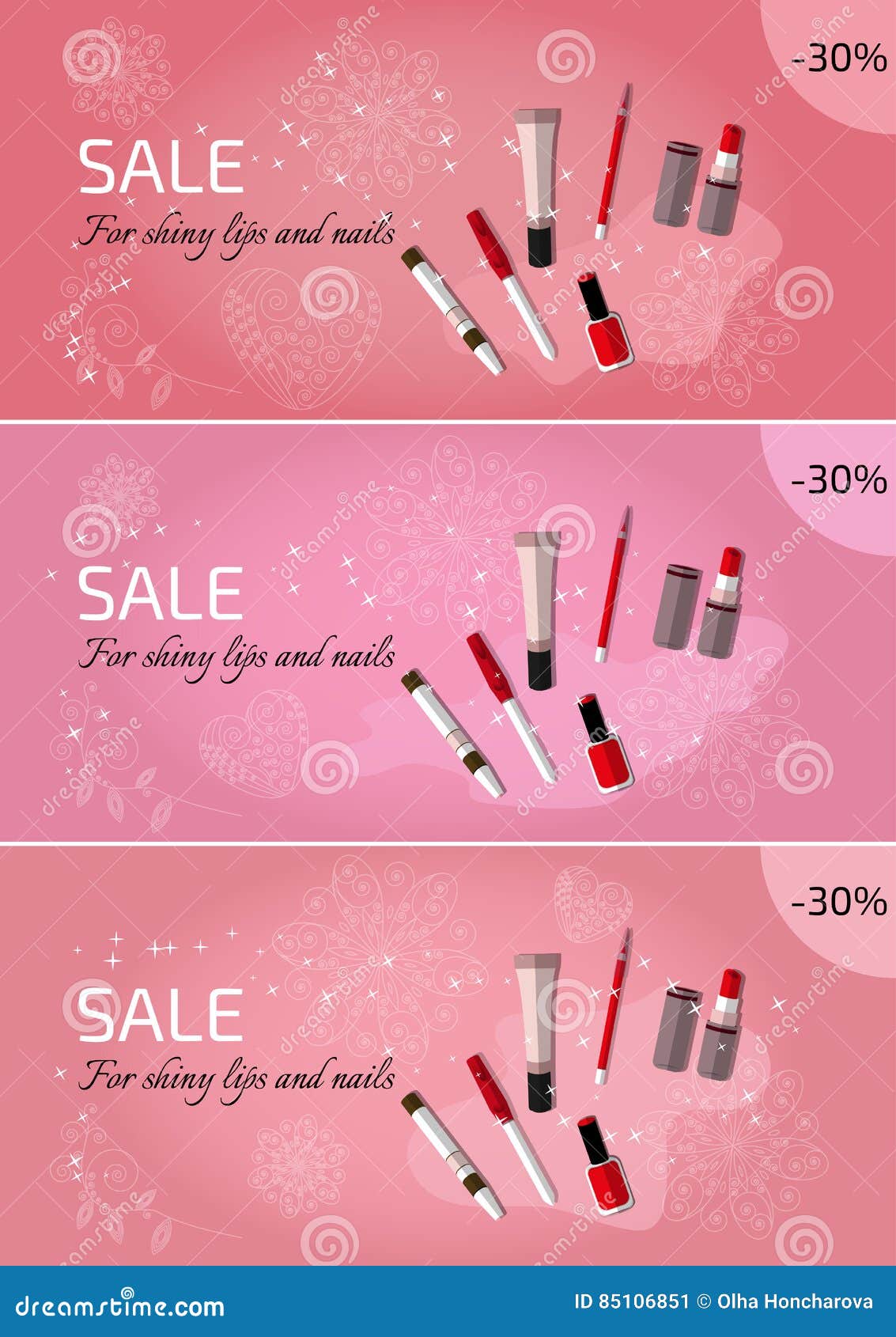 Three Horizontal Banners for Sale of Cosmetics. Stock Vector ...
