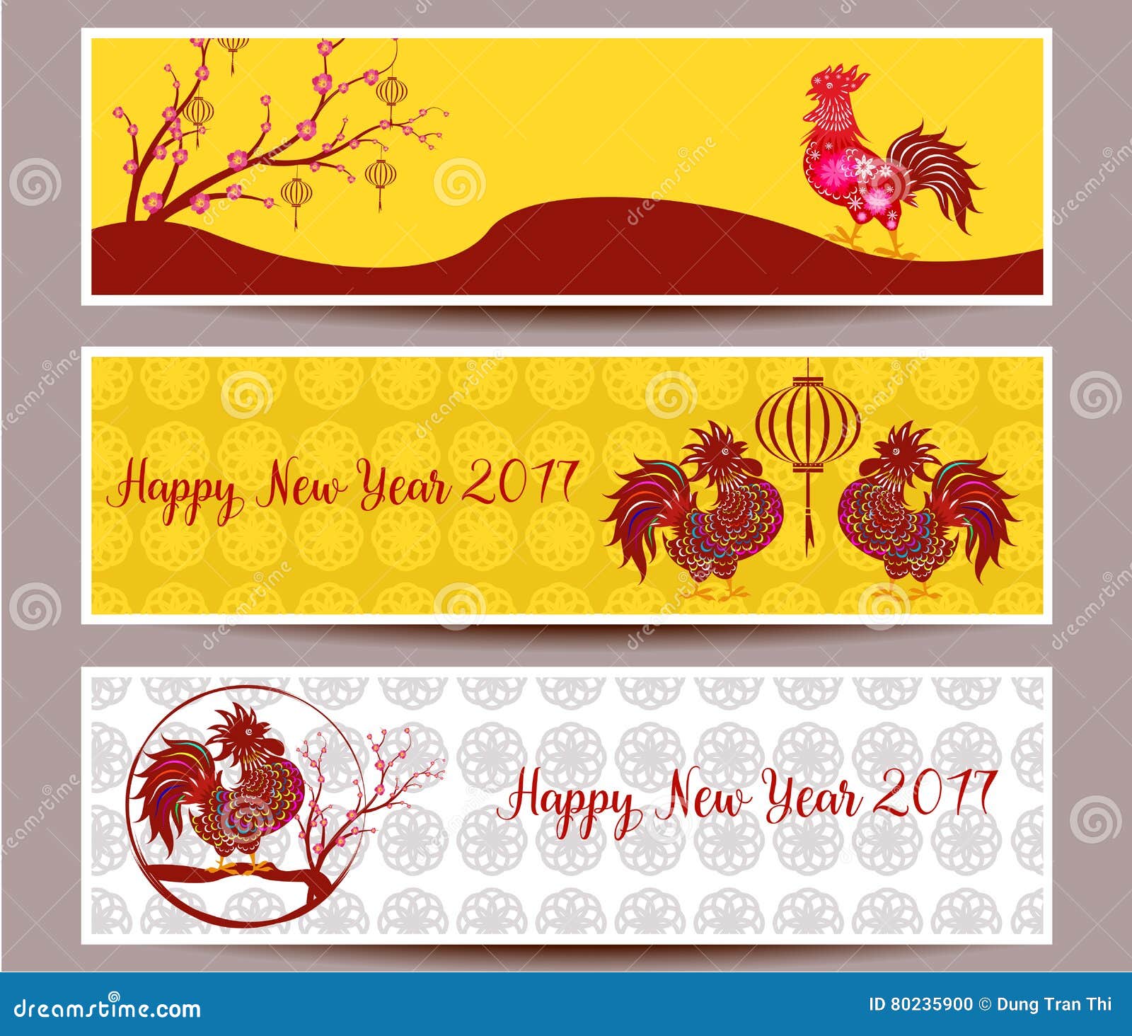 Three Horizontal Banners Set for Chinese New Year of Rooster Stock ...