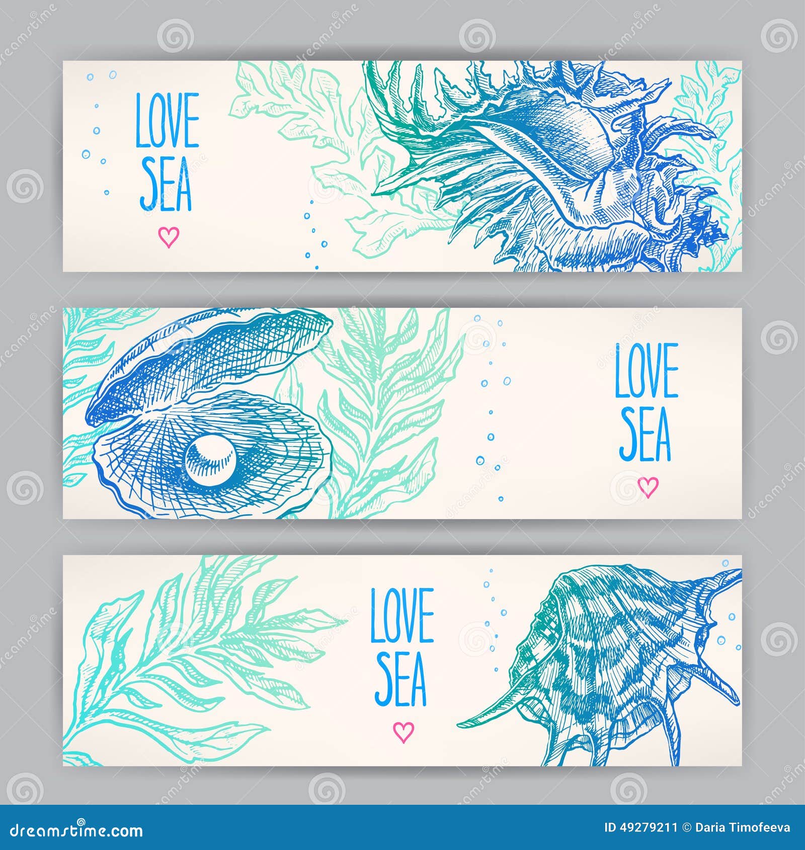 Three Horizontal Banners with Shells Stock Vector - Illustration of ...