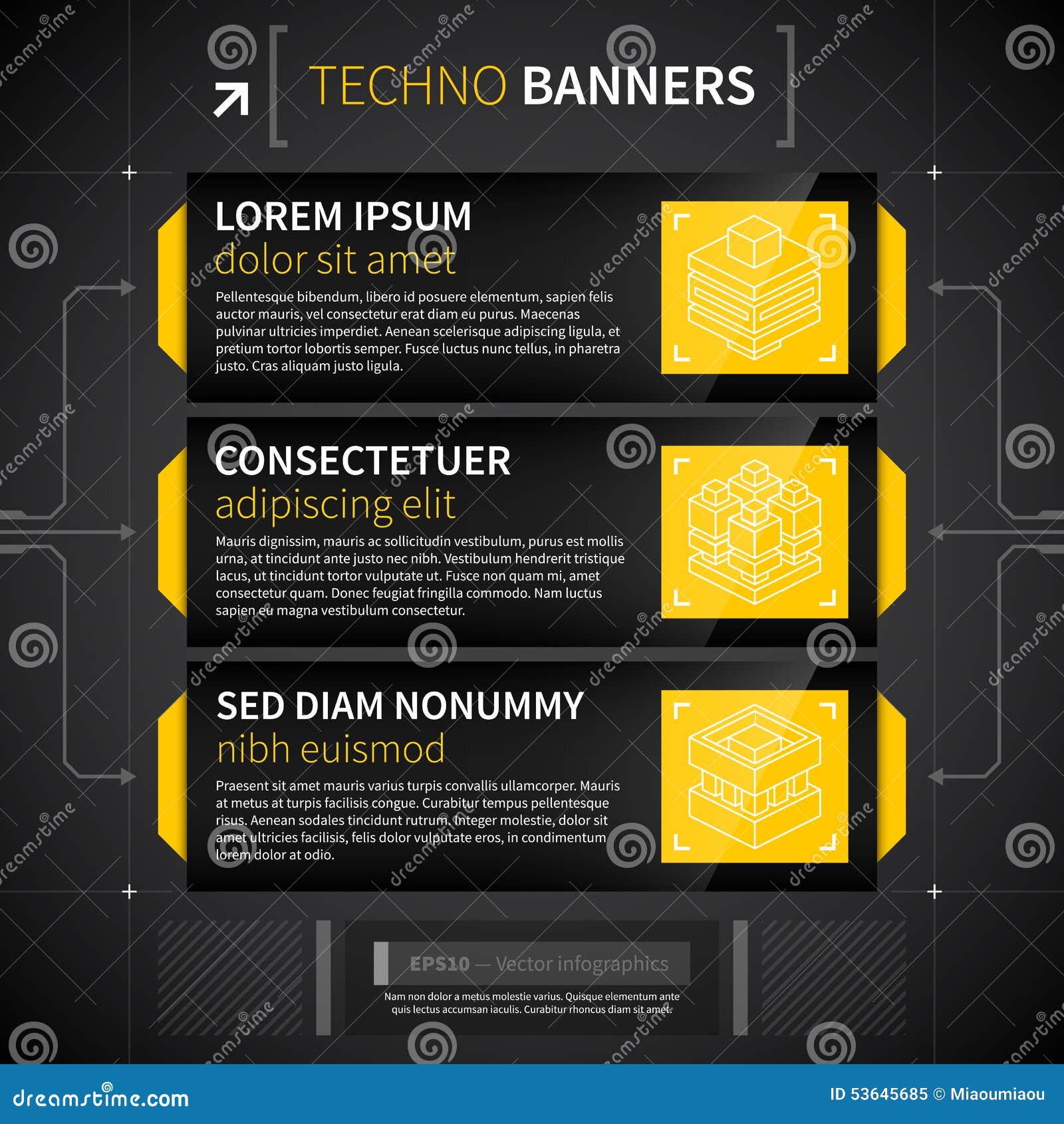 Three Horizontal Banners in Techno Style. Stock Vector - Illustration ...