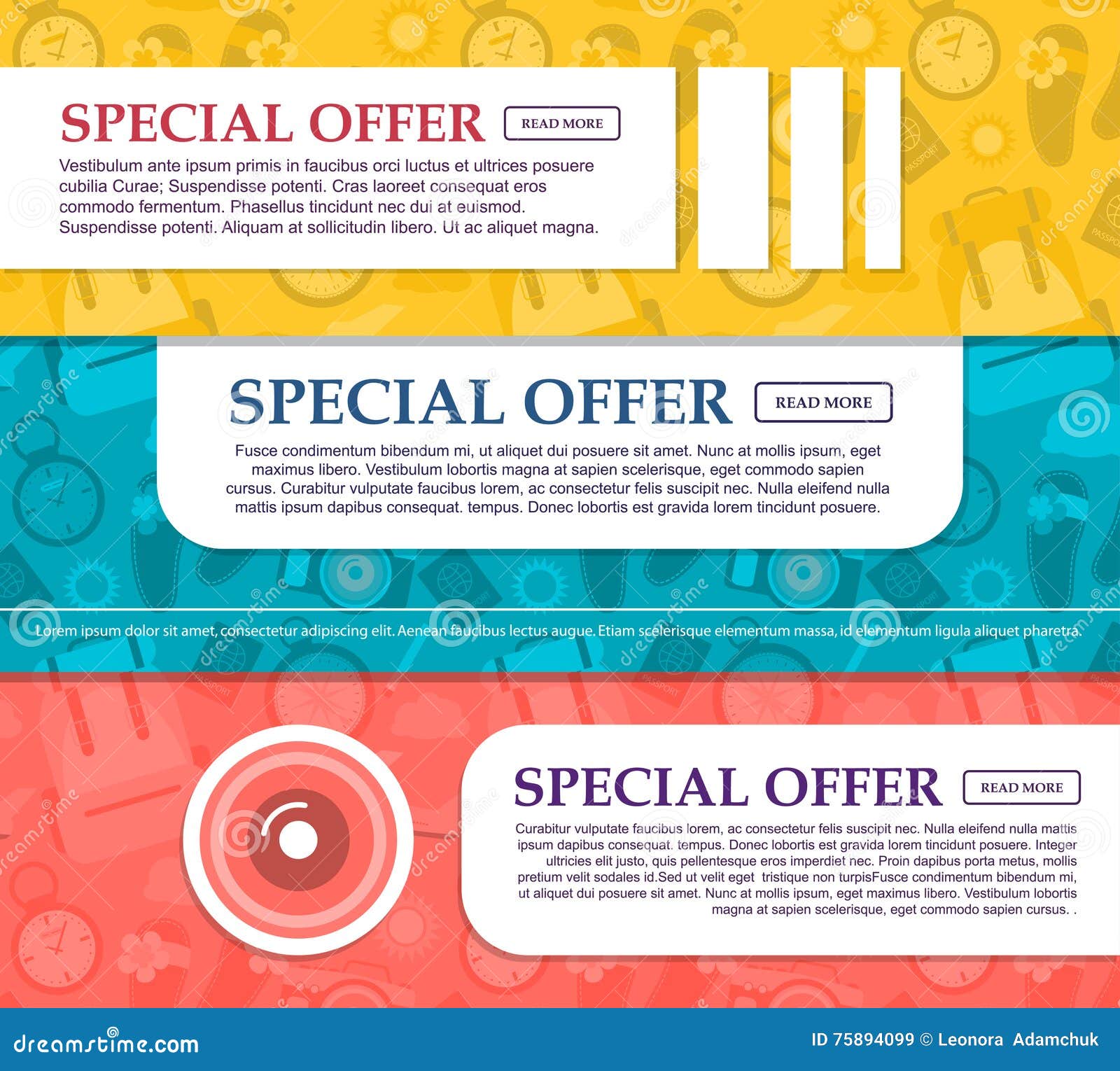 Three Horizontal Banners on the Theme of Travel and Vacation with Place ...