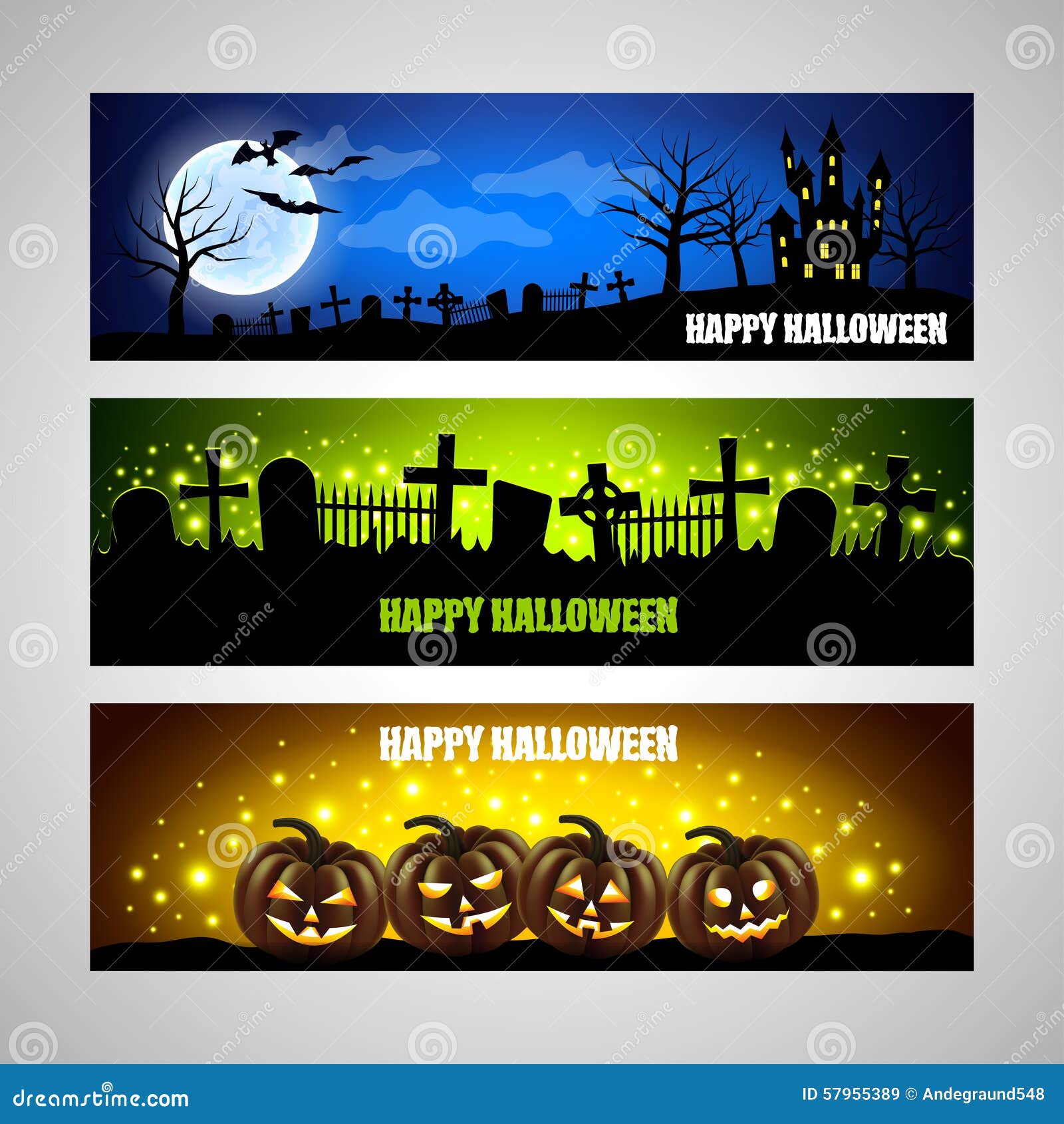 Three Horizontal Halloween Banners Stock Vector - Illustration of ...