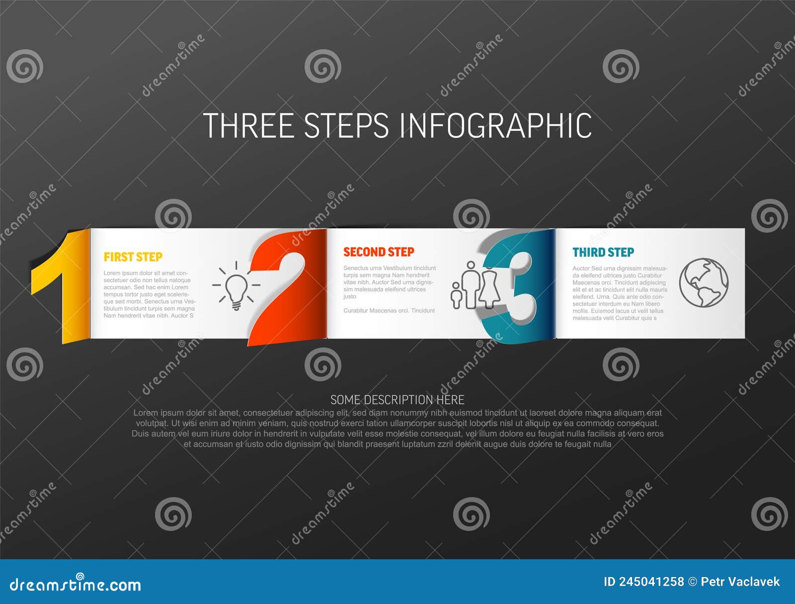 Three Horizontal Paper Folded Steps Template Vector Illustration ...