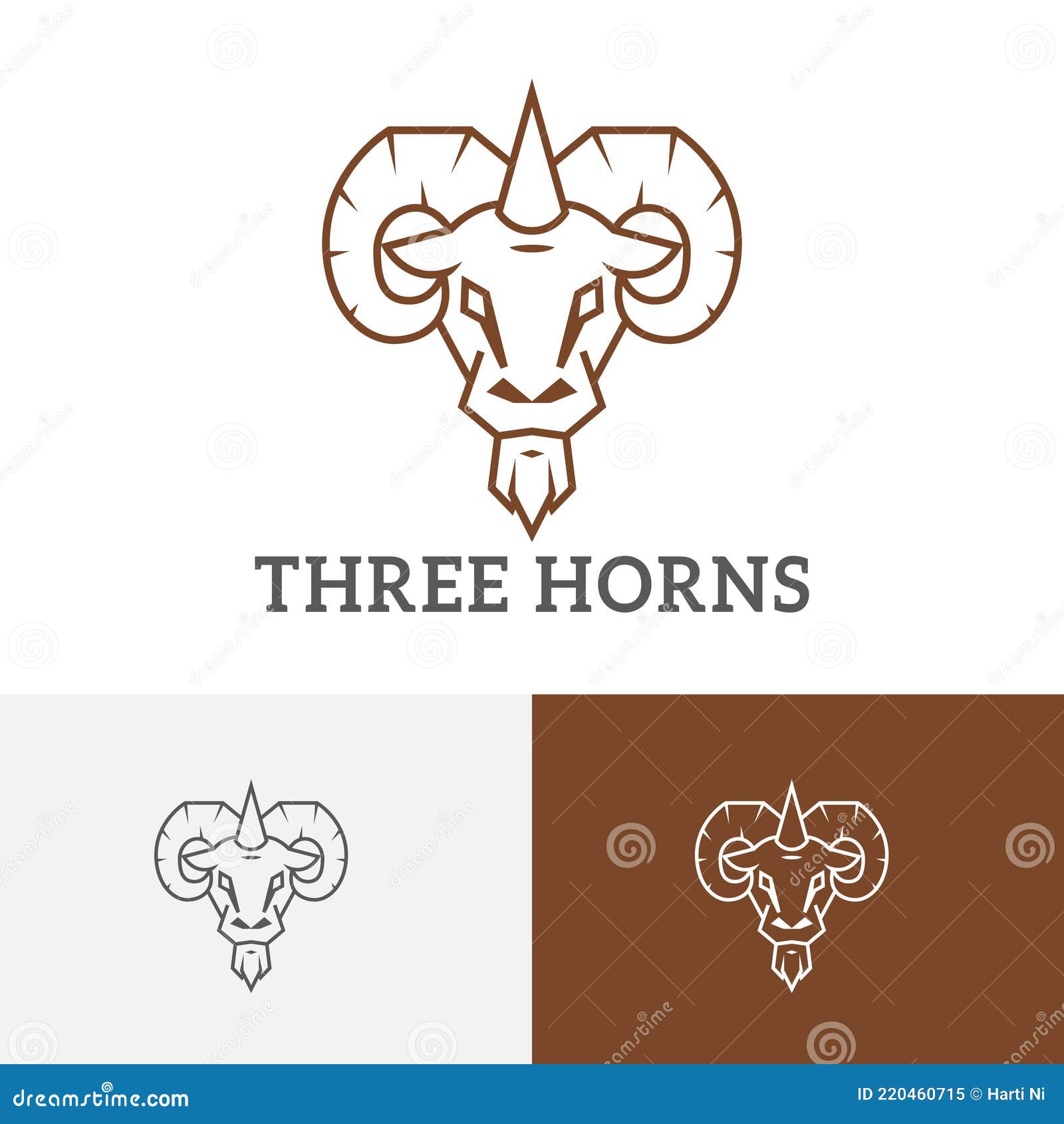 Three Horned Goat Head Line Logo Symbol Stock Vector - Illustration of ...