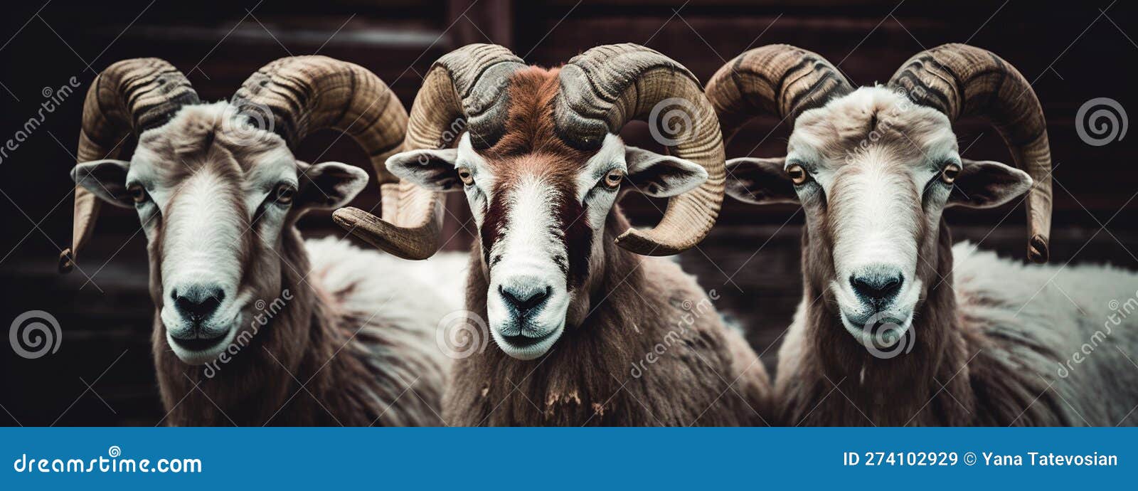 Three Horned Sheep on the Farm. Generative AI, Stock Illustration ...