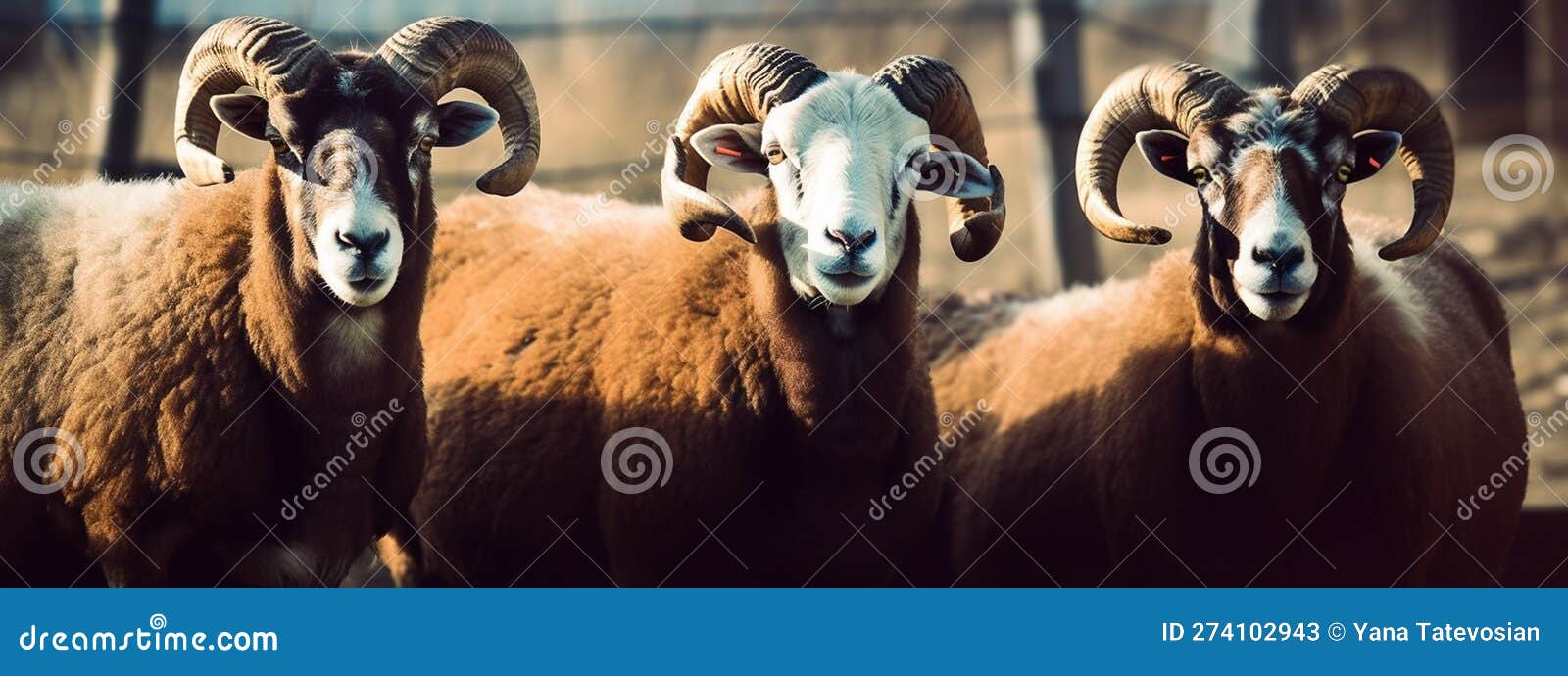 Three Horned Sheep on the Farm. Generative AI, Stock Illustration ...