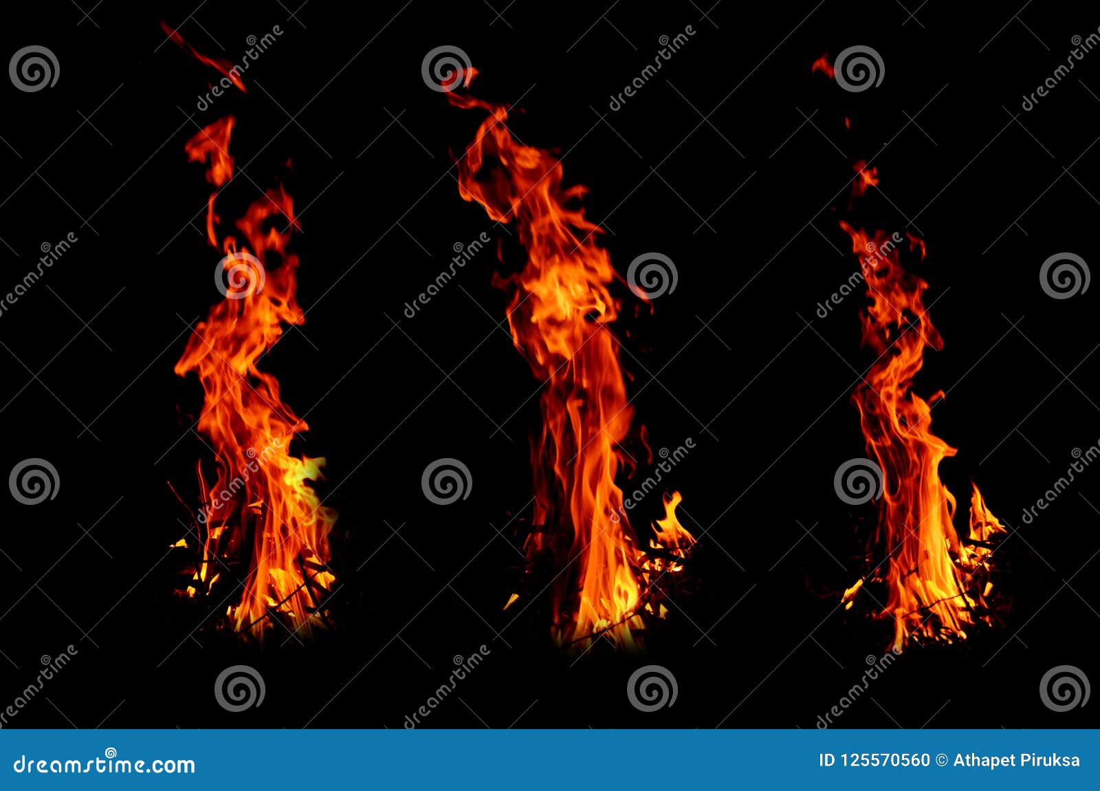 Three Hot Flame of Fire in Black Background Stock Photo - Image of ...