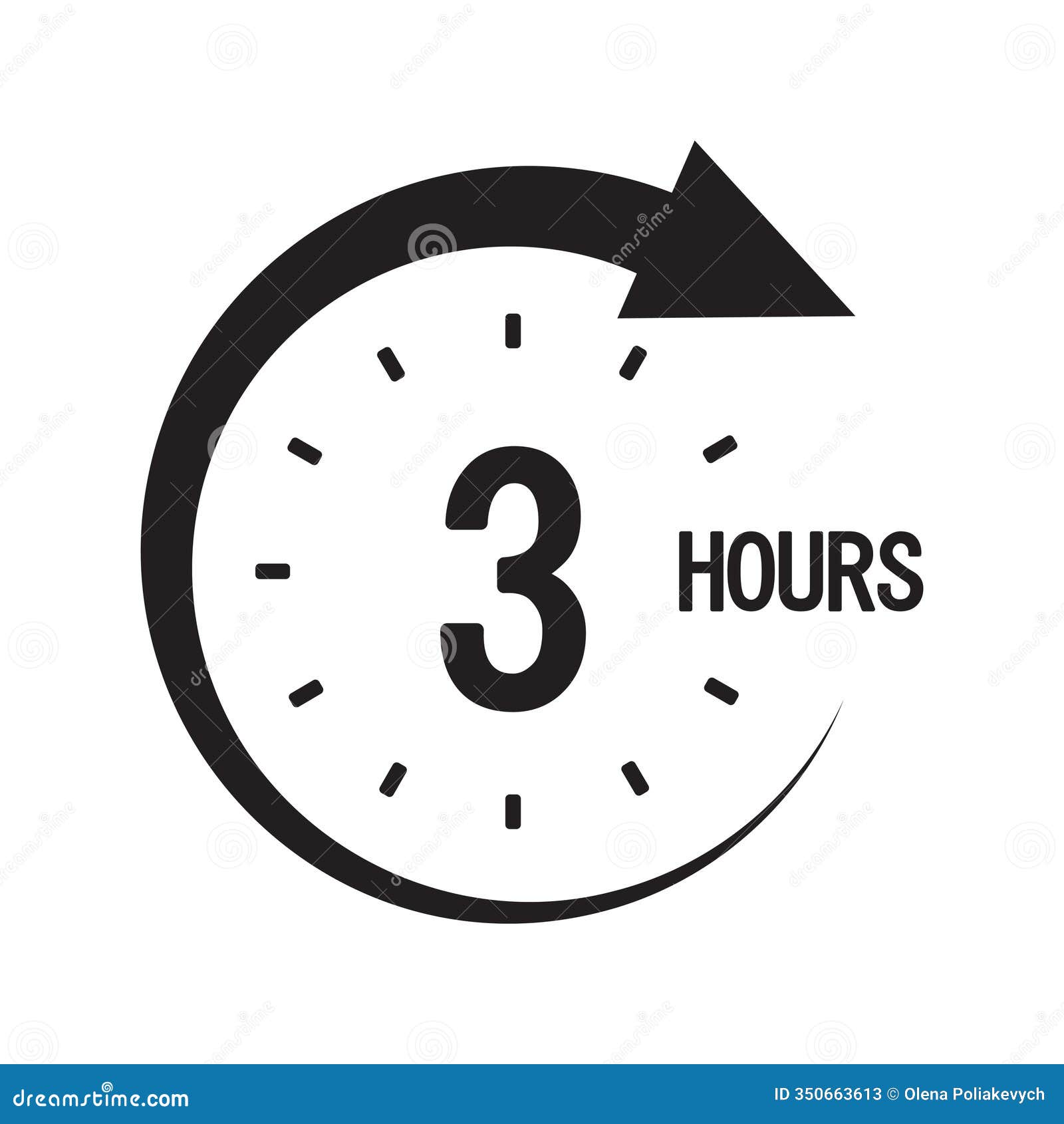 Three Hours Icon. Black Circular Arrow. Countdown Timer Graphic. Vector ...