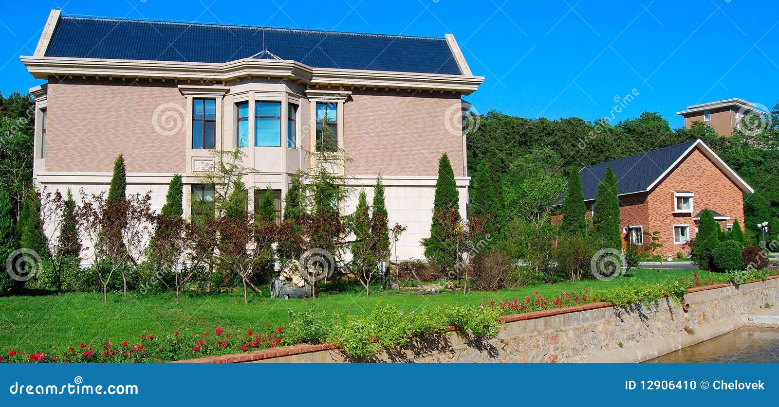 Three houses stock photo. Image of dwelling, detail, blue - 12906410