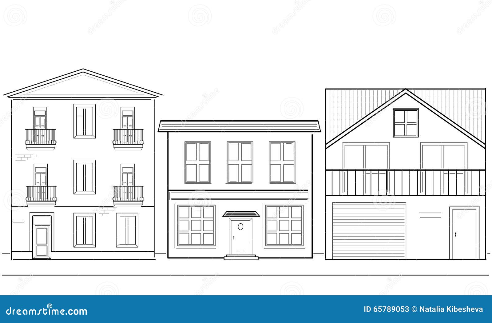 Three Houses of Different Heights Stock Illustration - Illustration of ...