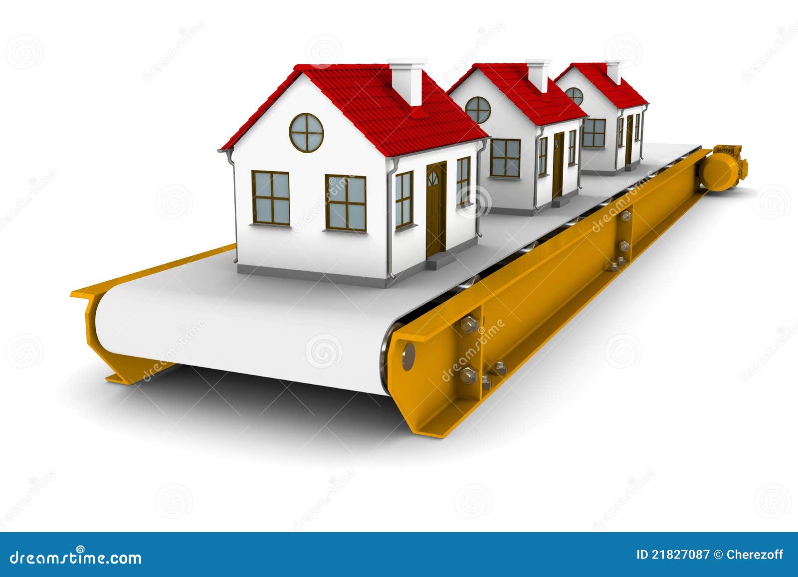 Three Houses are Moving on Conveyor Belt Stock Illustration ...