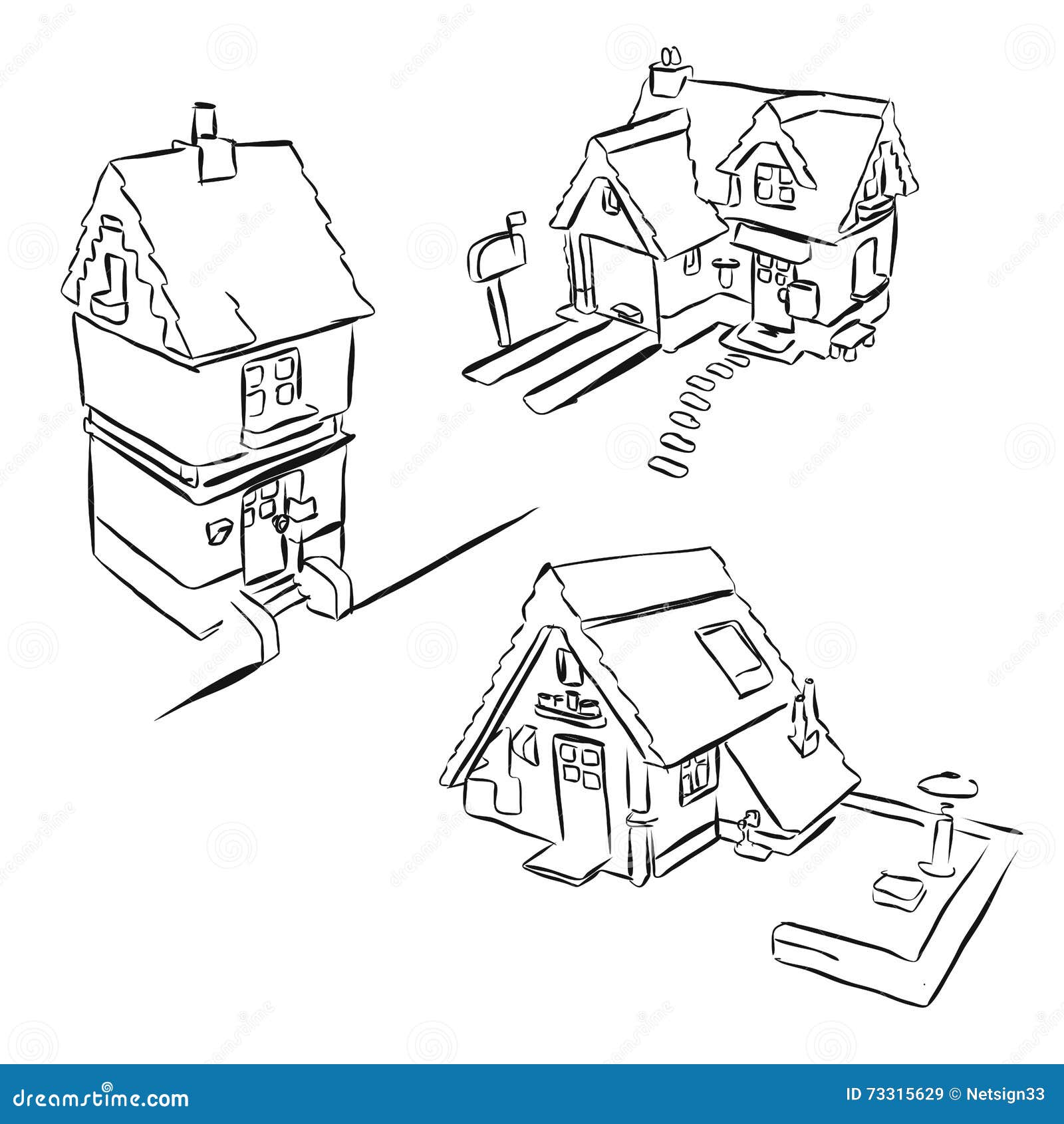 Three Houses Sketch Miniature Doodles Stock Vector - Illustration of ...