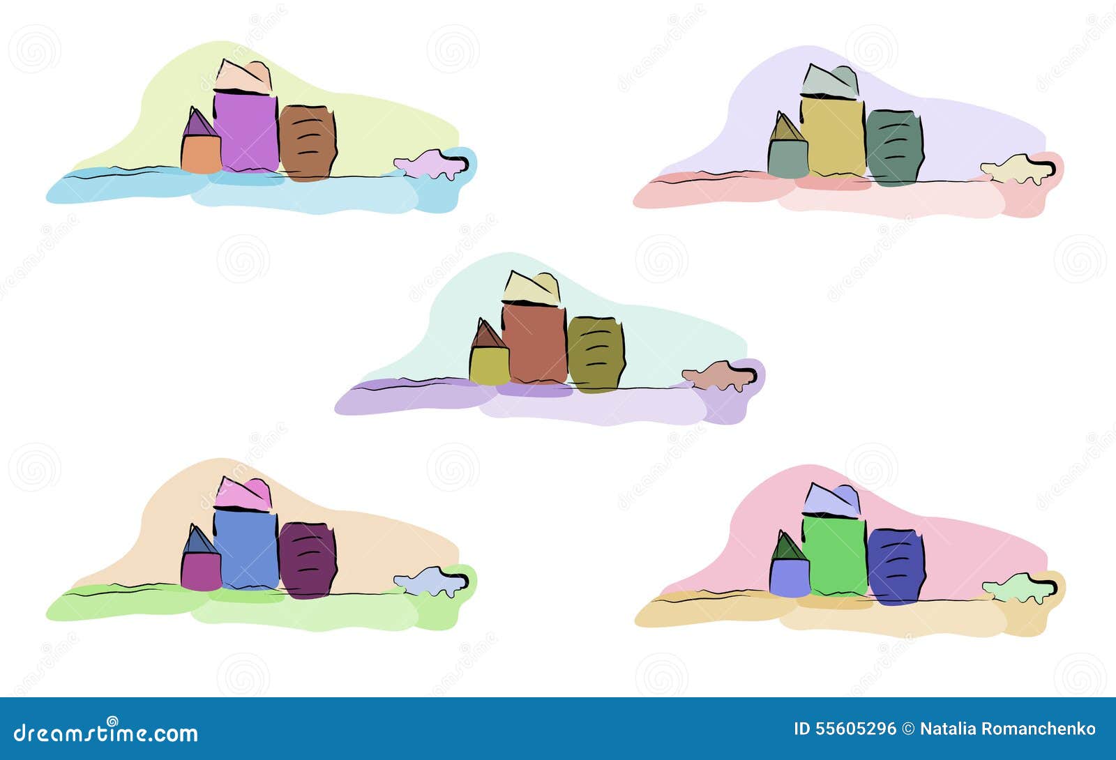 Three houses stock vector. Illustration of avenue, dwelling - 55605296