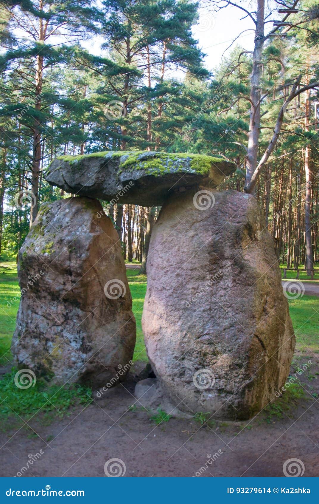 Three Huge Stone Boulders are Stacked in a Figure in a Coniferous ...