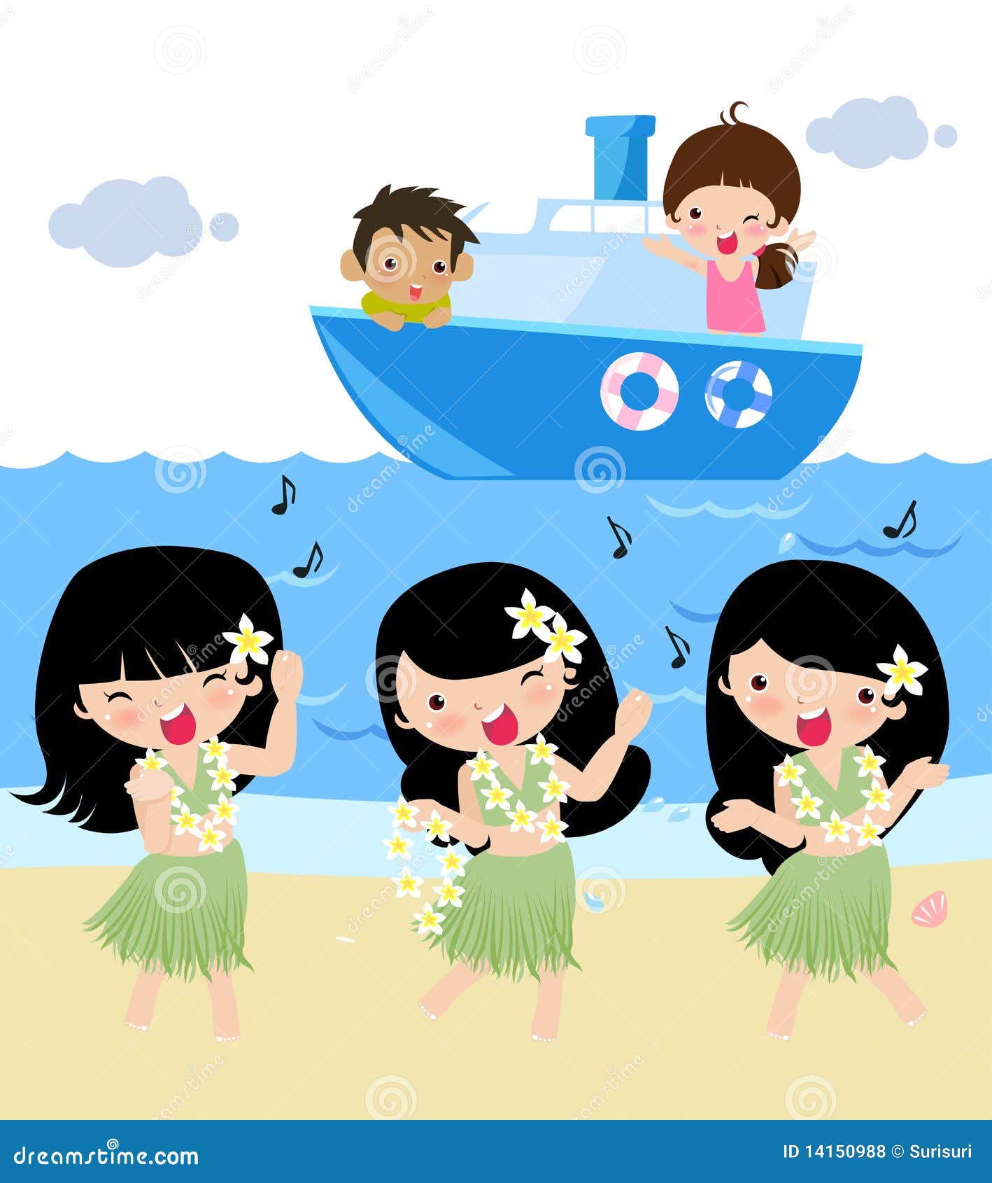 Three Hula Dance,illustration Art Stock Vector - Illustration of ...
