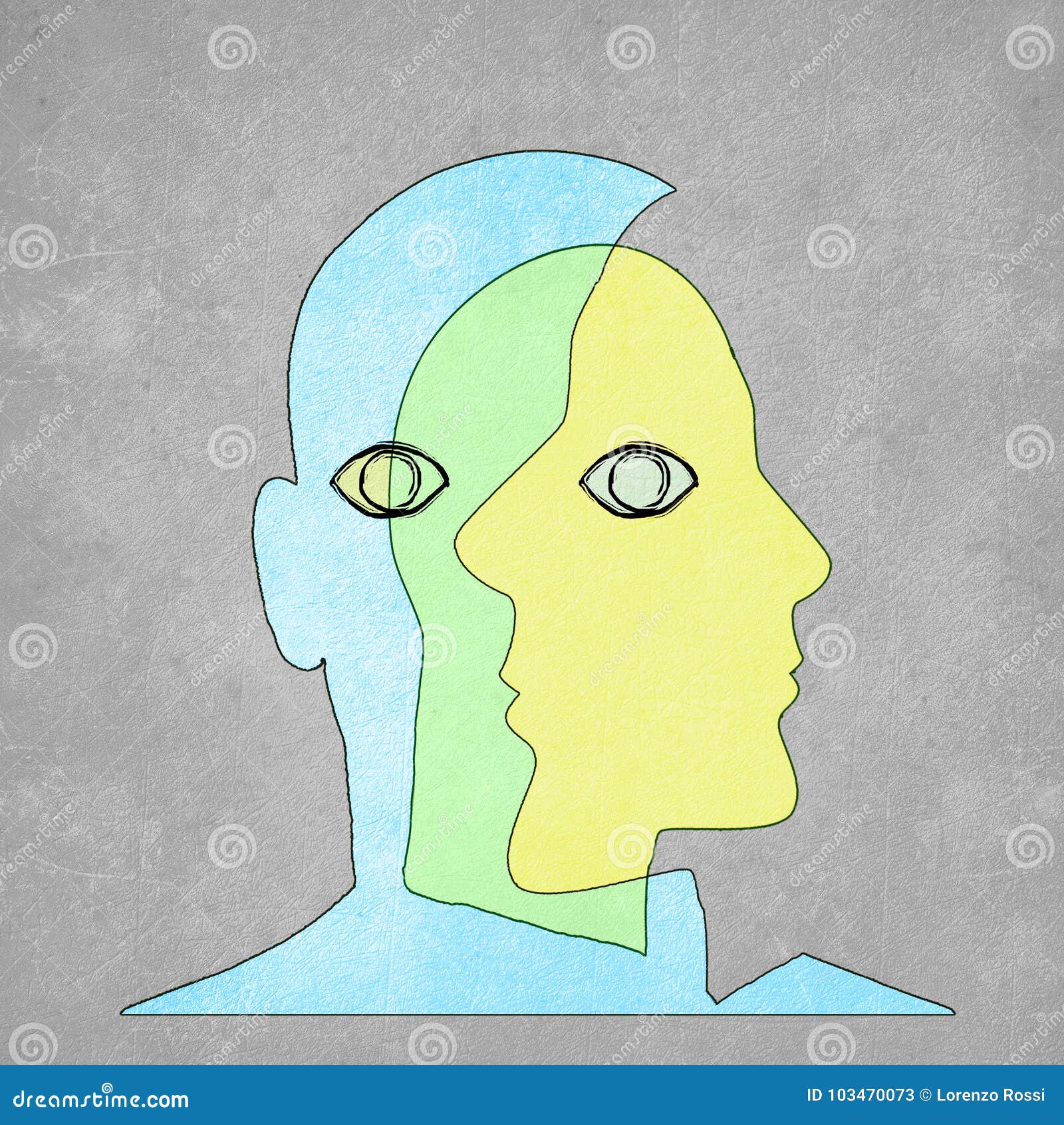 Three Human Heads on Gray Background Stock Illustration - Illustration ...