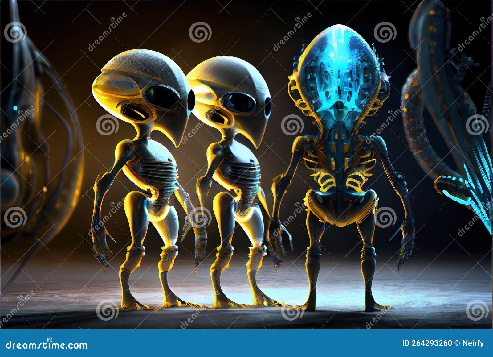 Three humanoid aliens stock illustration. Illustration of character ...