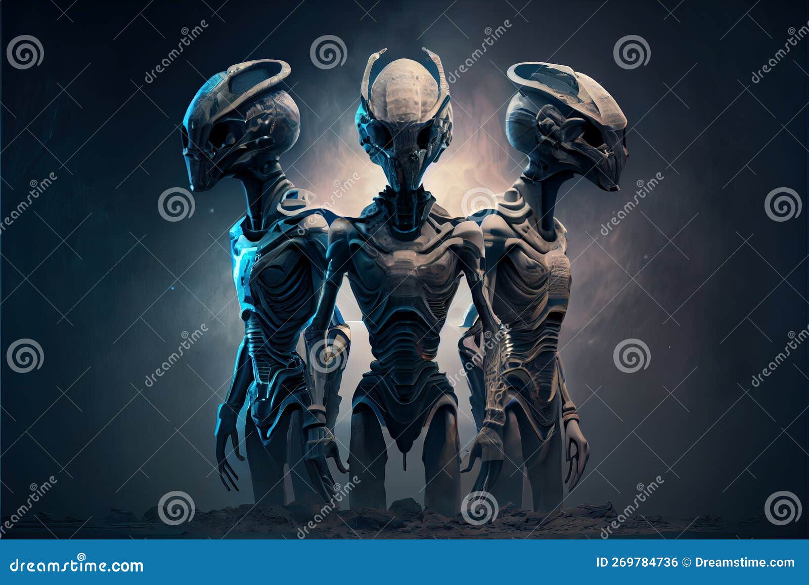 Three humanoid aliens stock illustration. Illustration of mystery ...