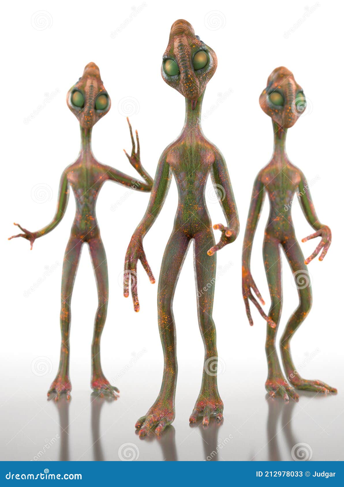 Three Humanoid Aliens Stand in Full Growth on a White Background ...
