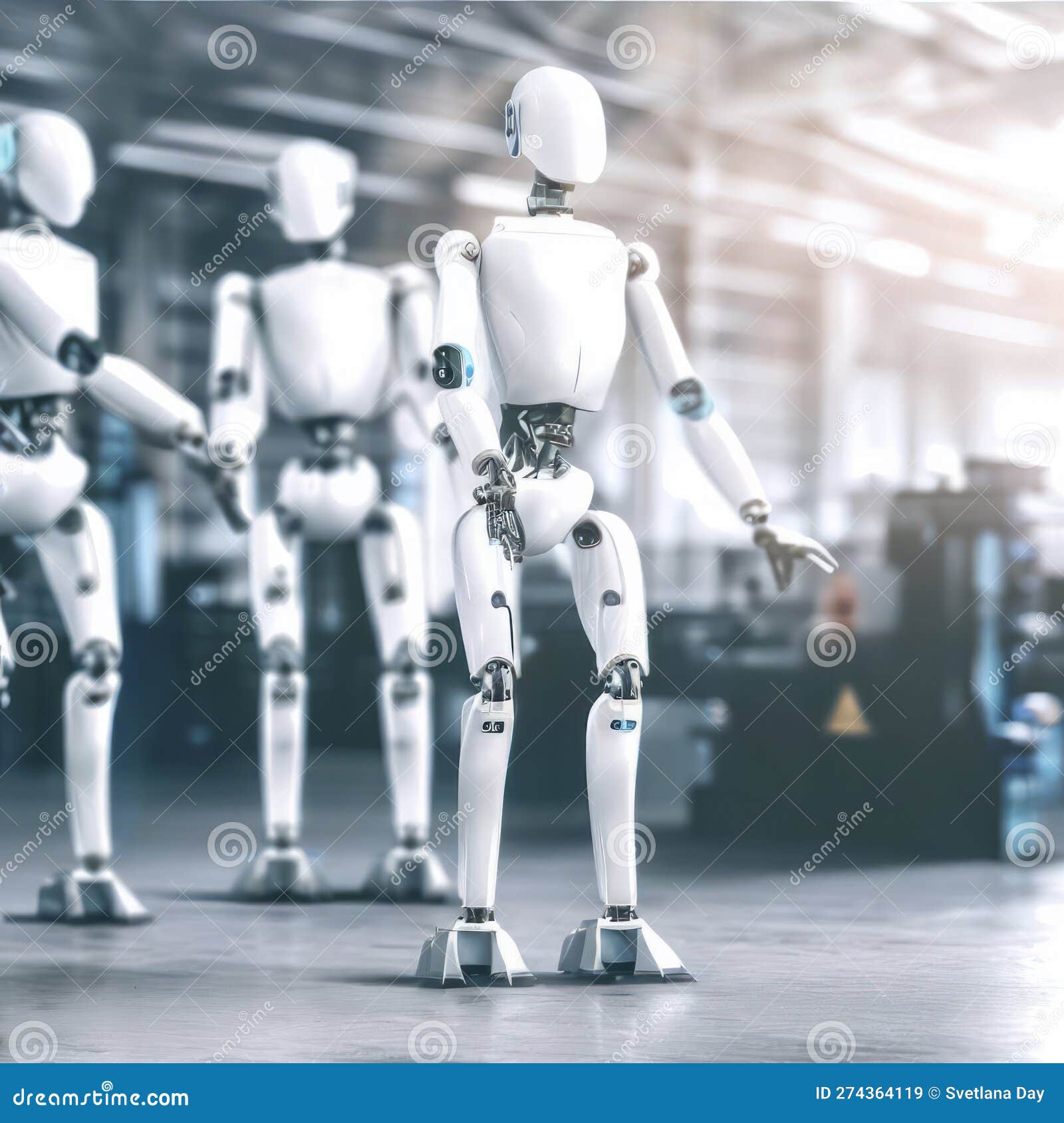 Three Humanoid Robots Working in a Warehouse, Generative AI ...