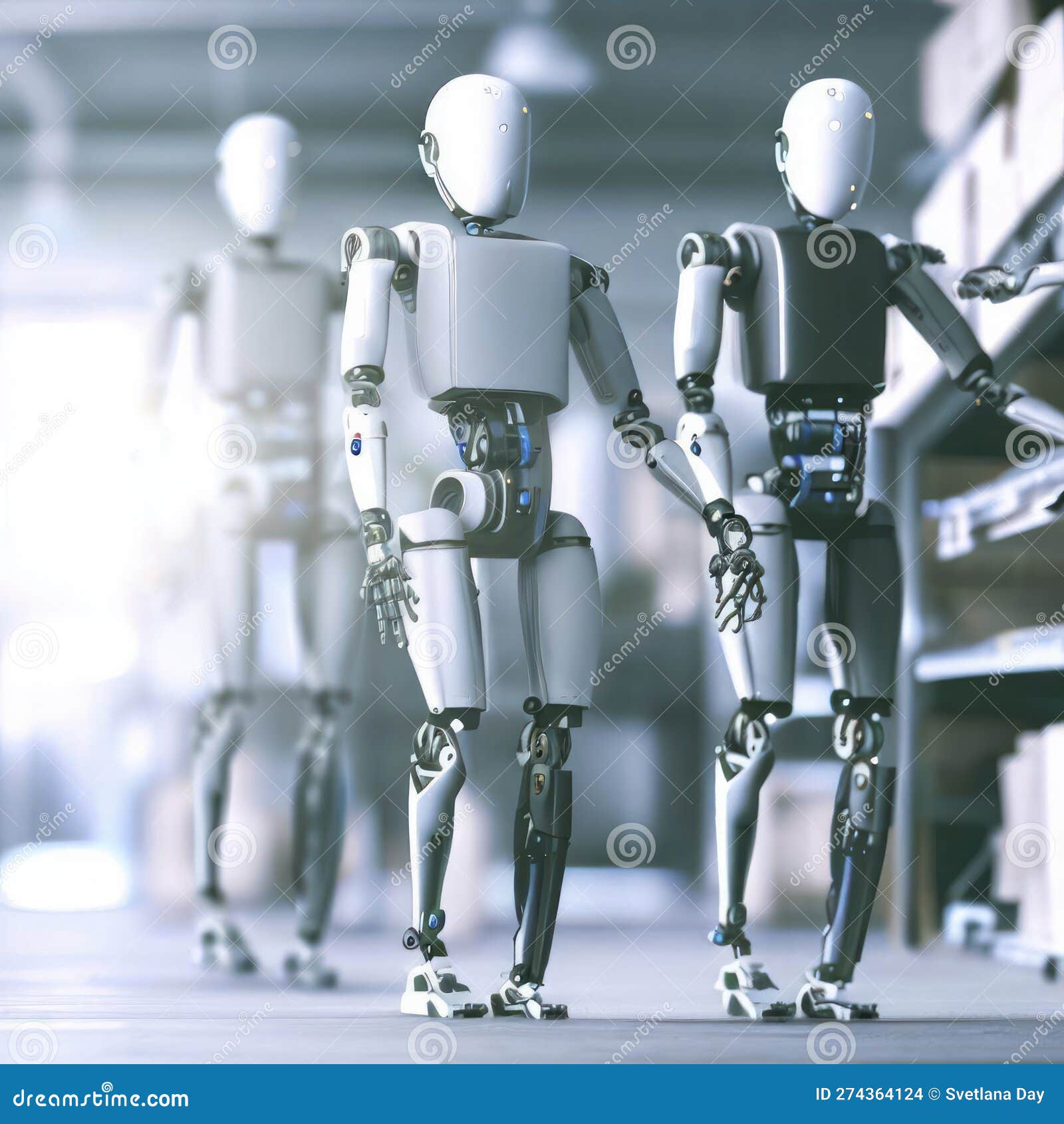 Three Humanoid Robots Working in a Warehouse, Generative AI ...