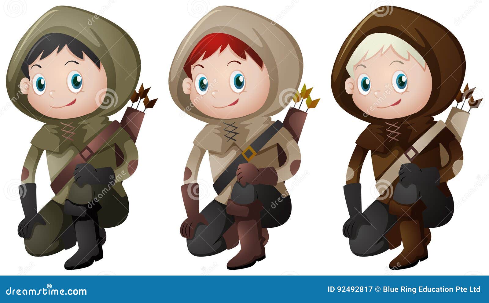 Three Hunters with Archery Outfit Stock Vector - Illustration of ...