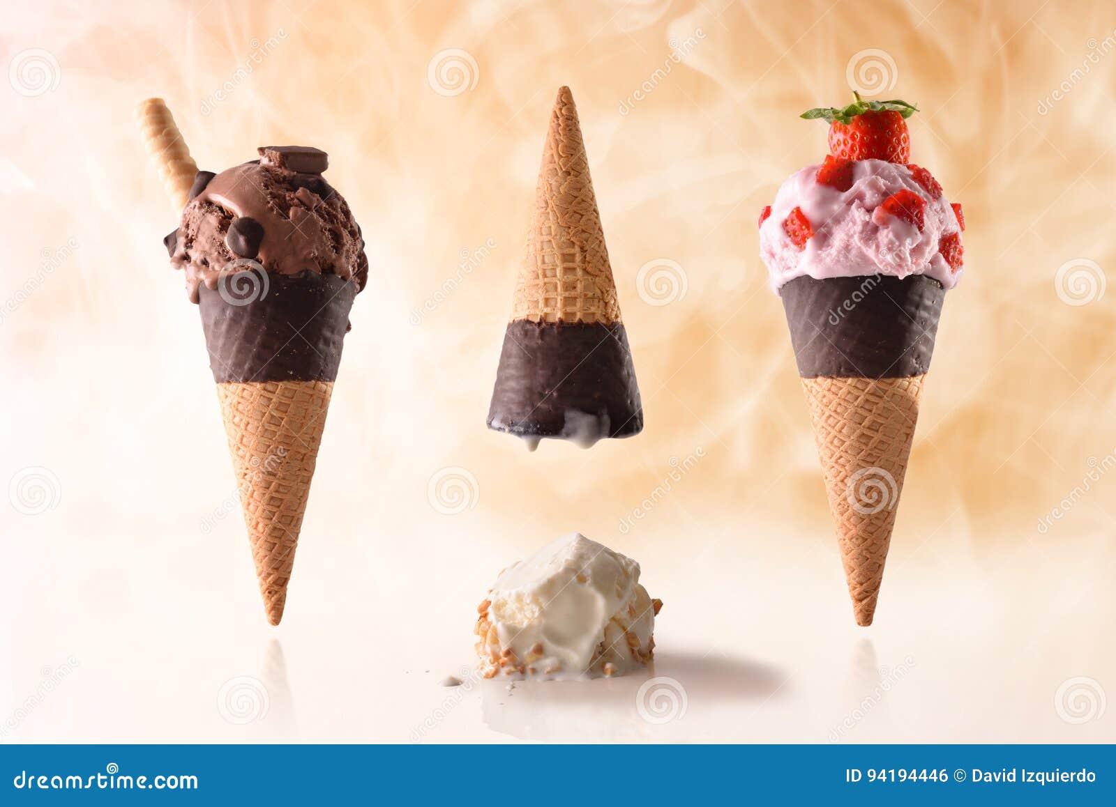 Three Ice Cream Cone Different Tastes Summer Fun Stock Photo - Image of ...