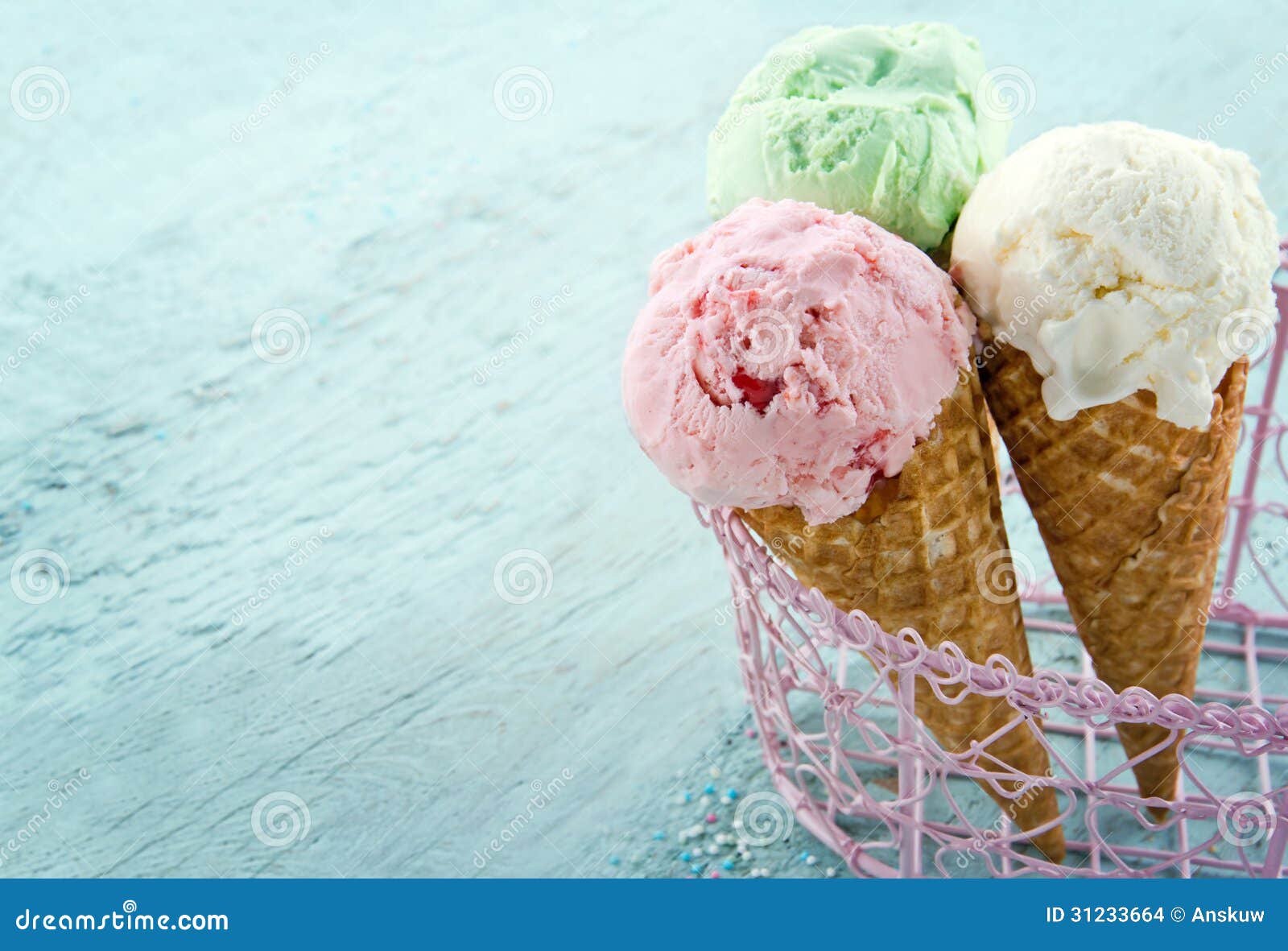 Three ice cream cones stock photo. Image of dessert, yummy - 31233664