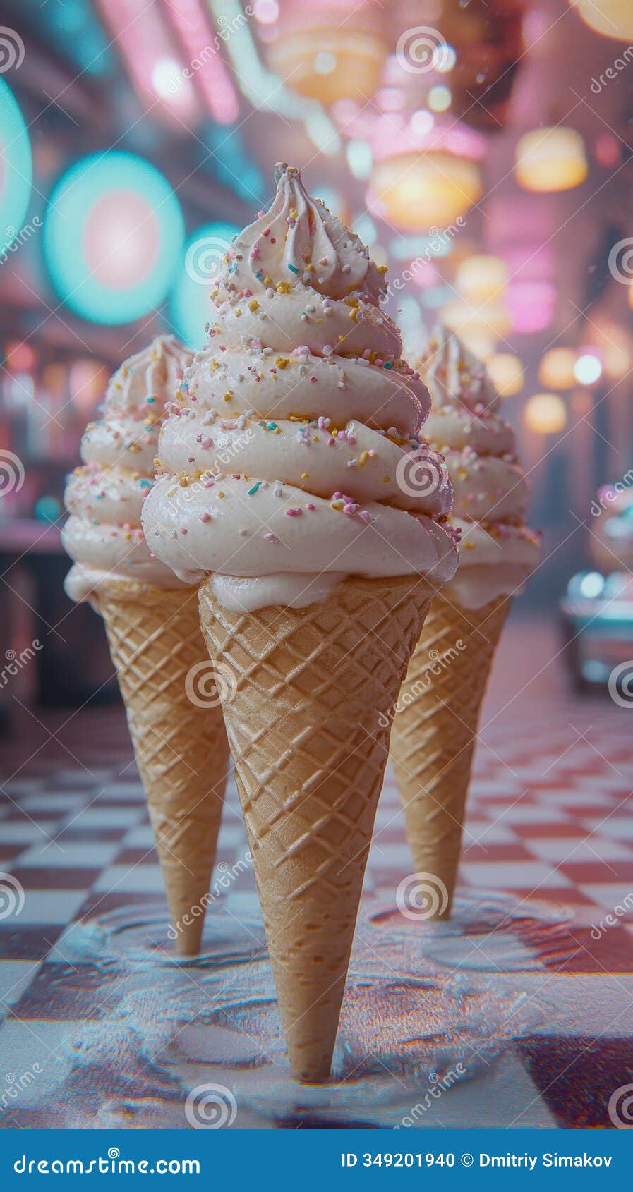Three ice cream cones stock photo. Image of melt, chocolate - 349201940