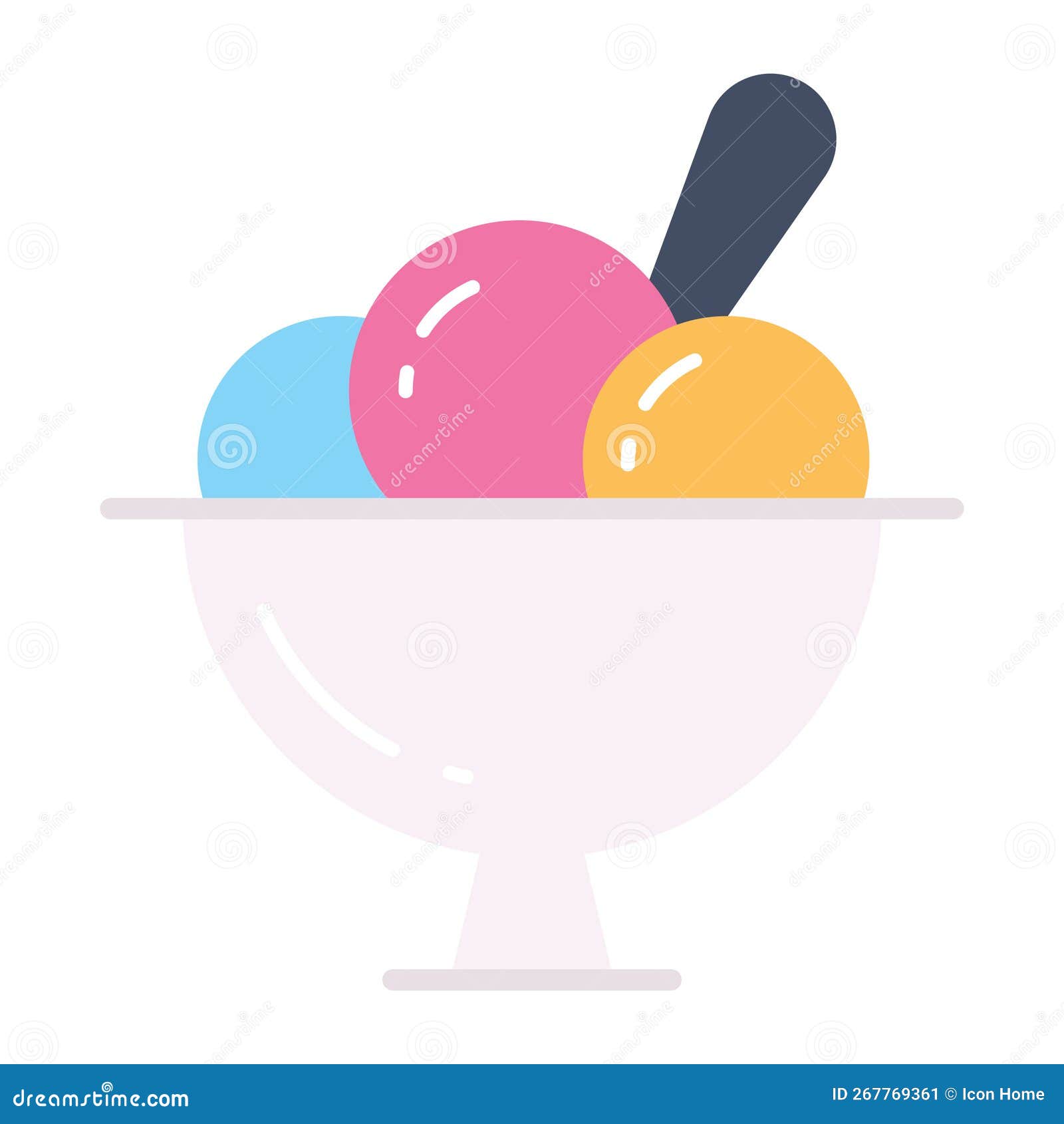 Three Ice Cream Scoops in a Bowl Vector Icon Stock Vector ...