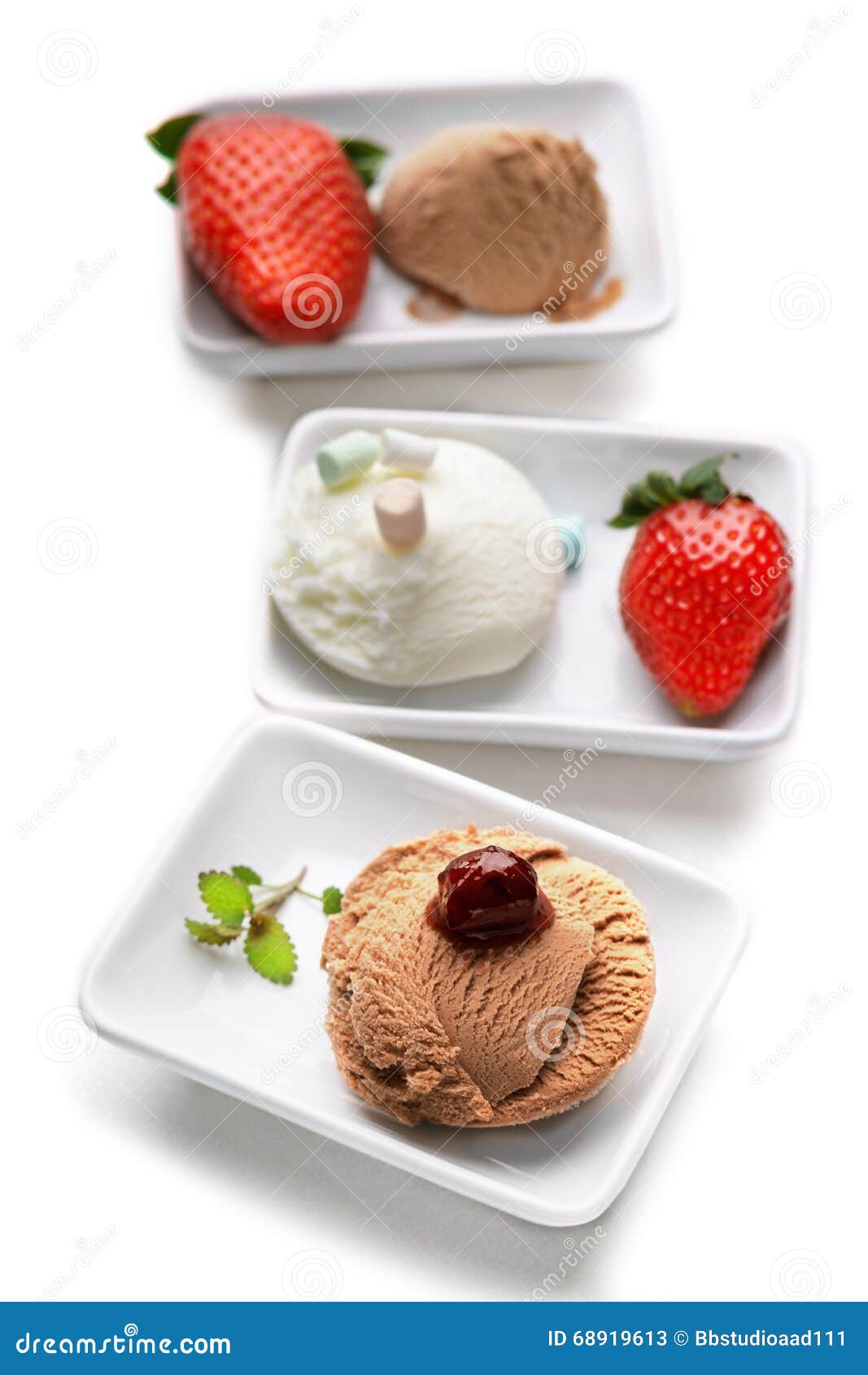 Three ice cream sundaes stock image. Image of cherry - 68919613