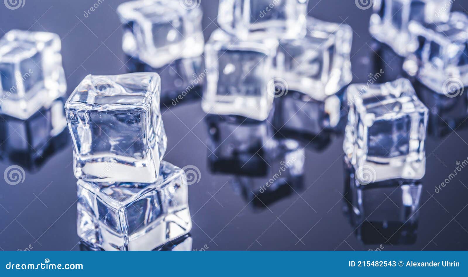Three Ice Cubes on Blue Background. Stock Image - Image of three, light ...