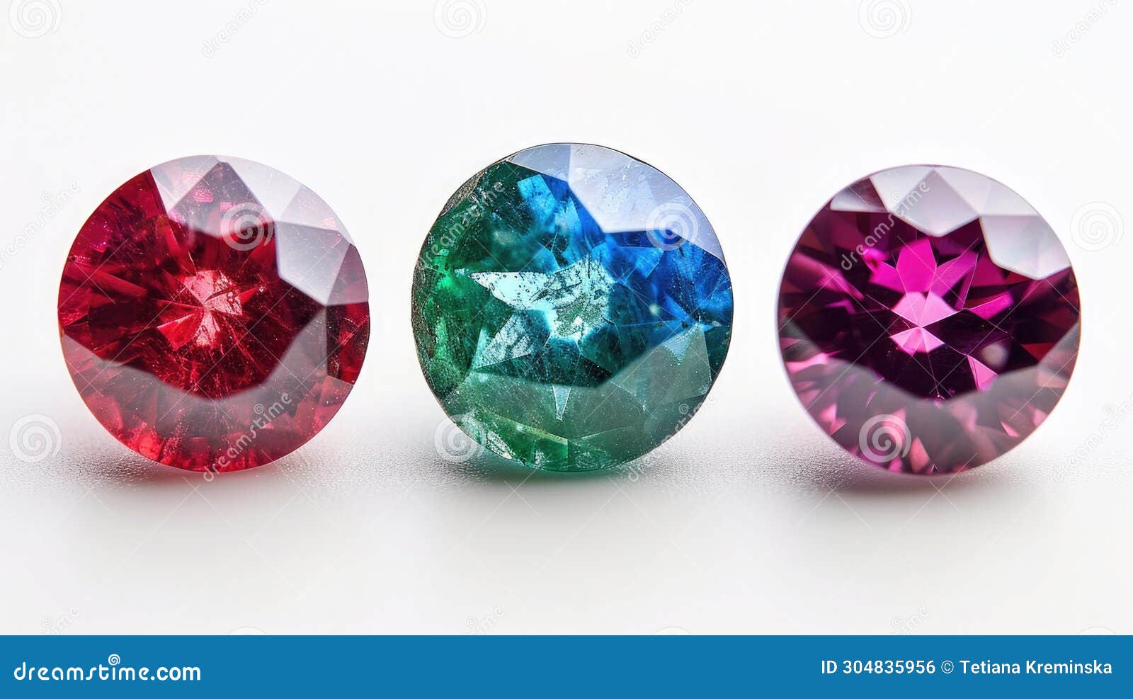 Three Identical-sized Precious Stones, Sapphire, Emerald, and Ruby ...