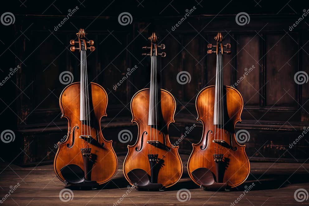 Three Identical Violins in a Symphony Orchestra Stock Illustration ...