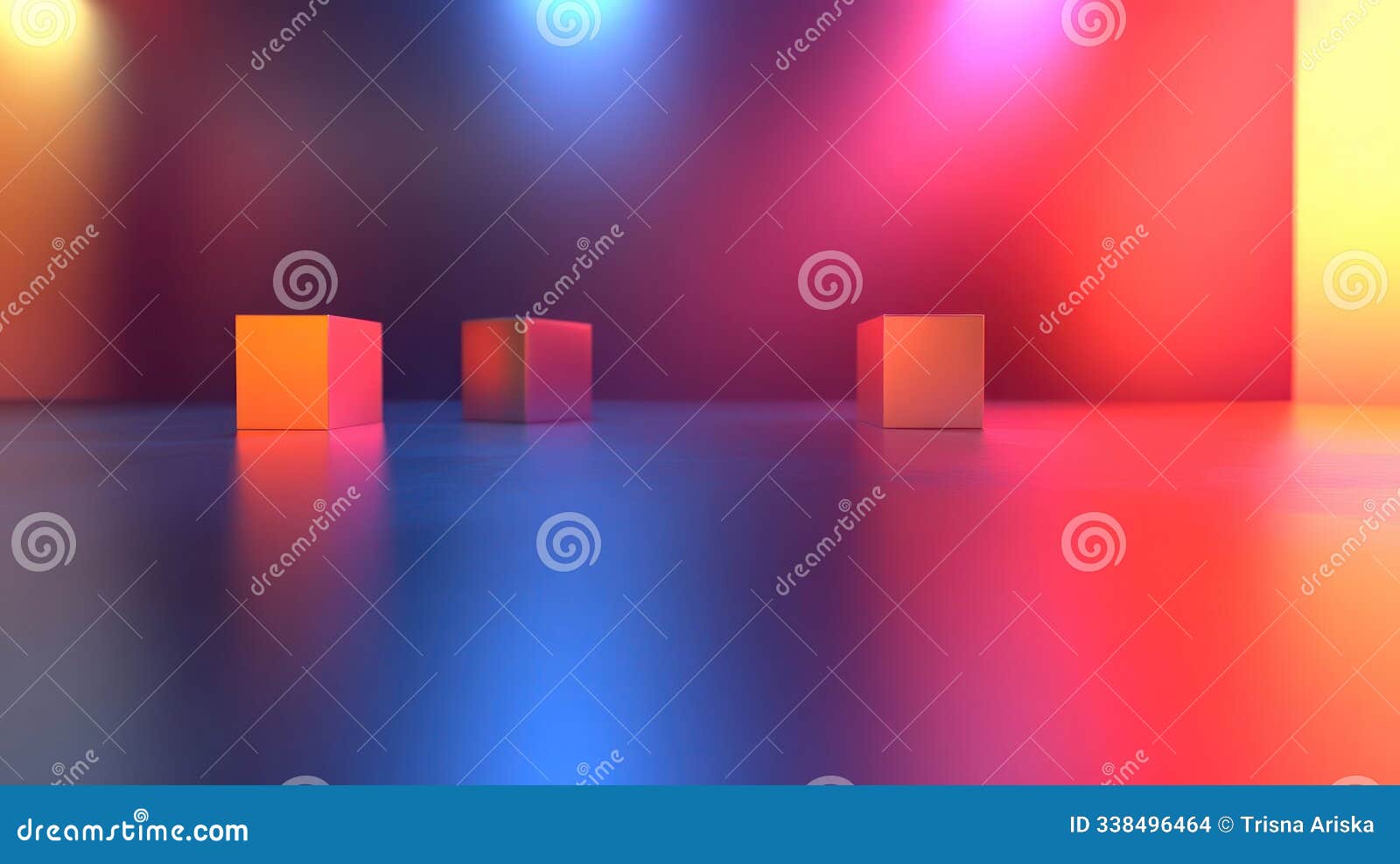 Three Illuminated Cubes on a Reflective Surface with Colorful Lighting ...