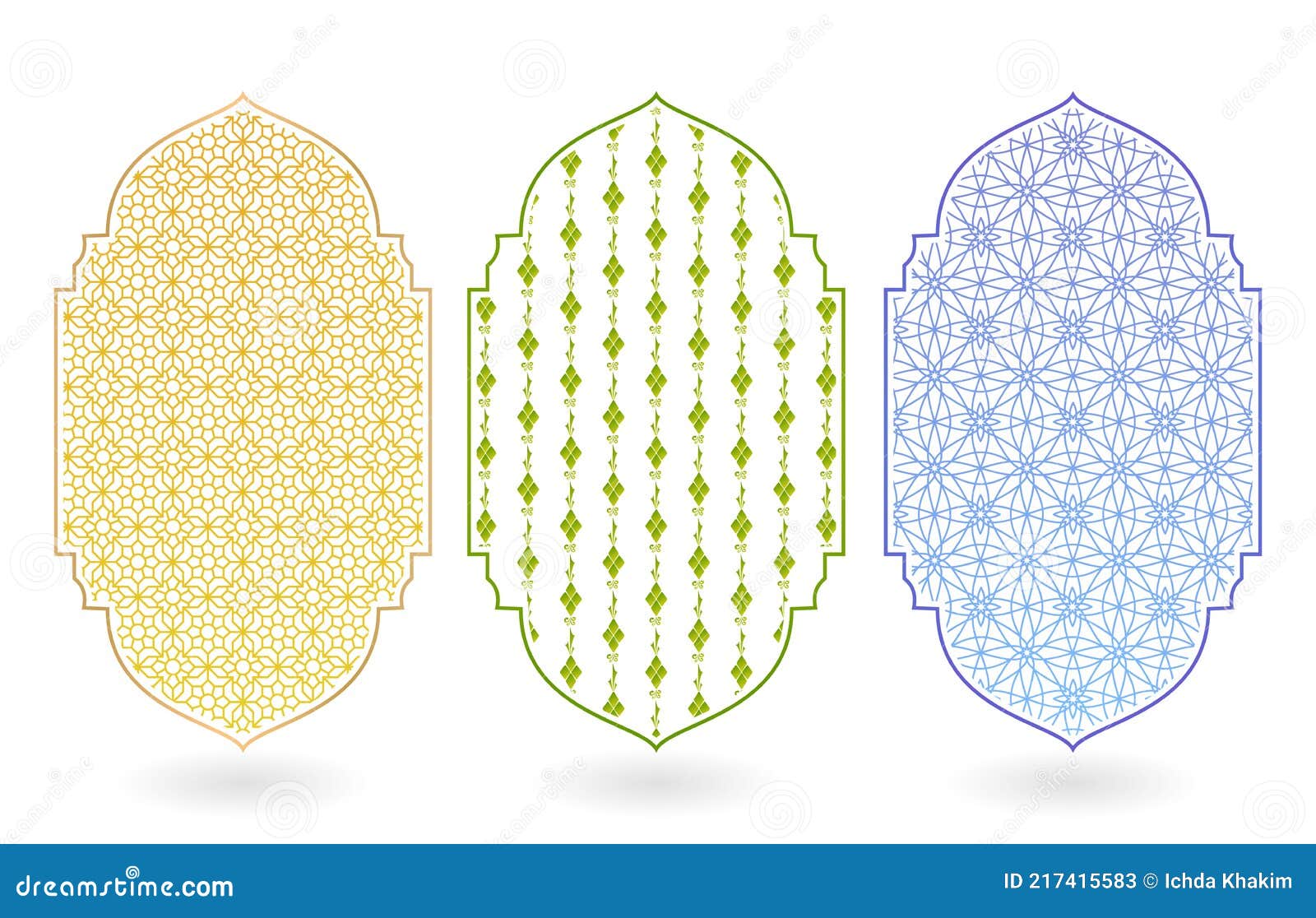 Three Illustration Islamic Pattern with Frame Isolated White Background ...